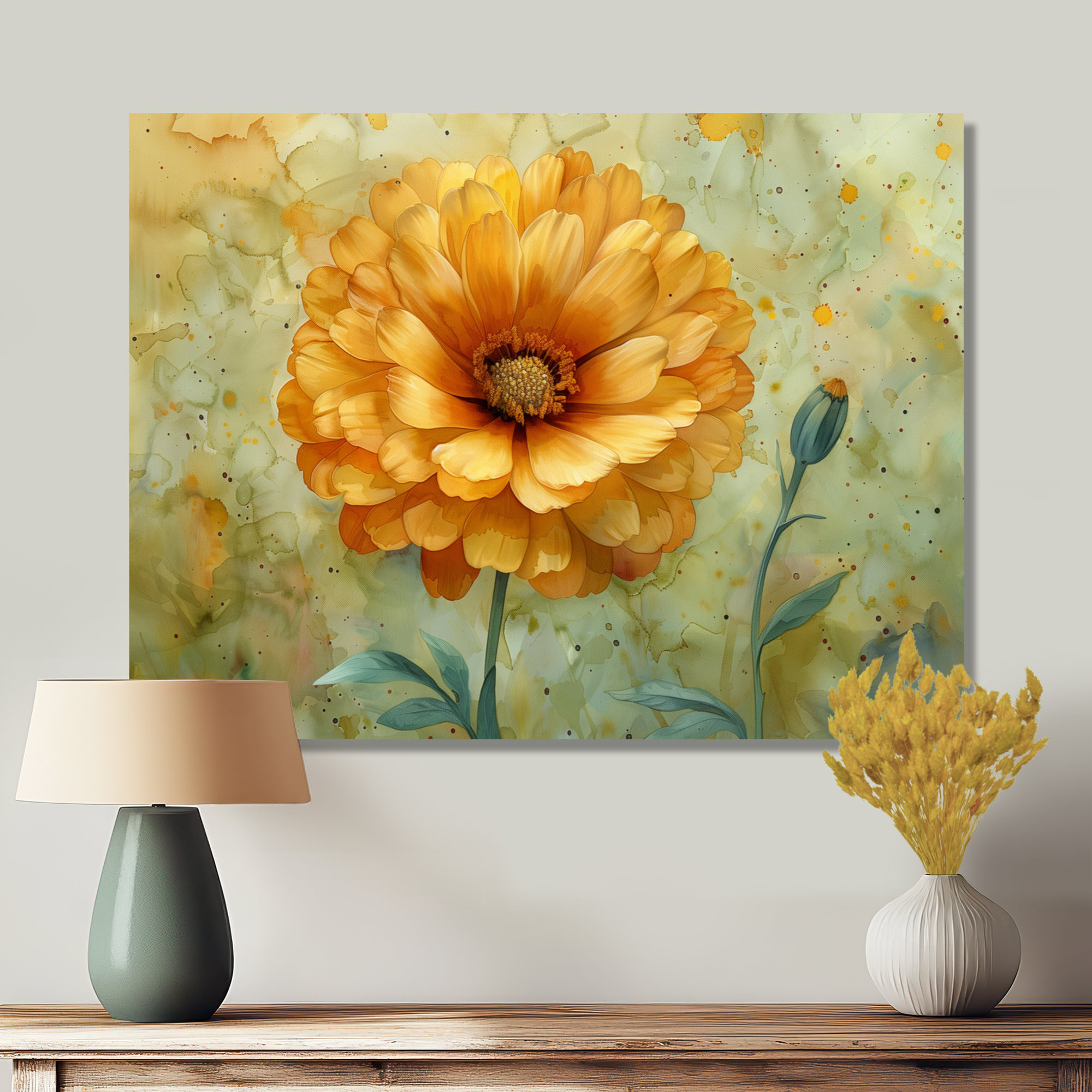 Winston Porter Yellow Green Tender Bloom Marigold - Marigold Wall Art ...