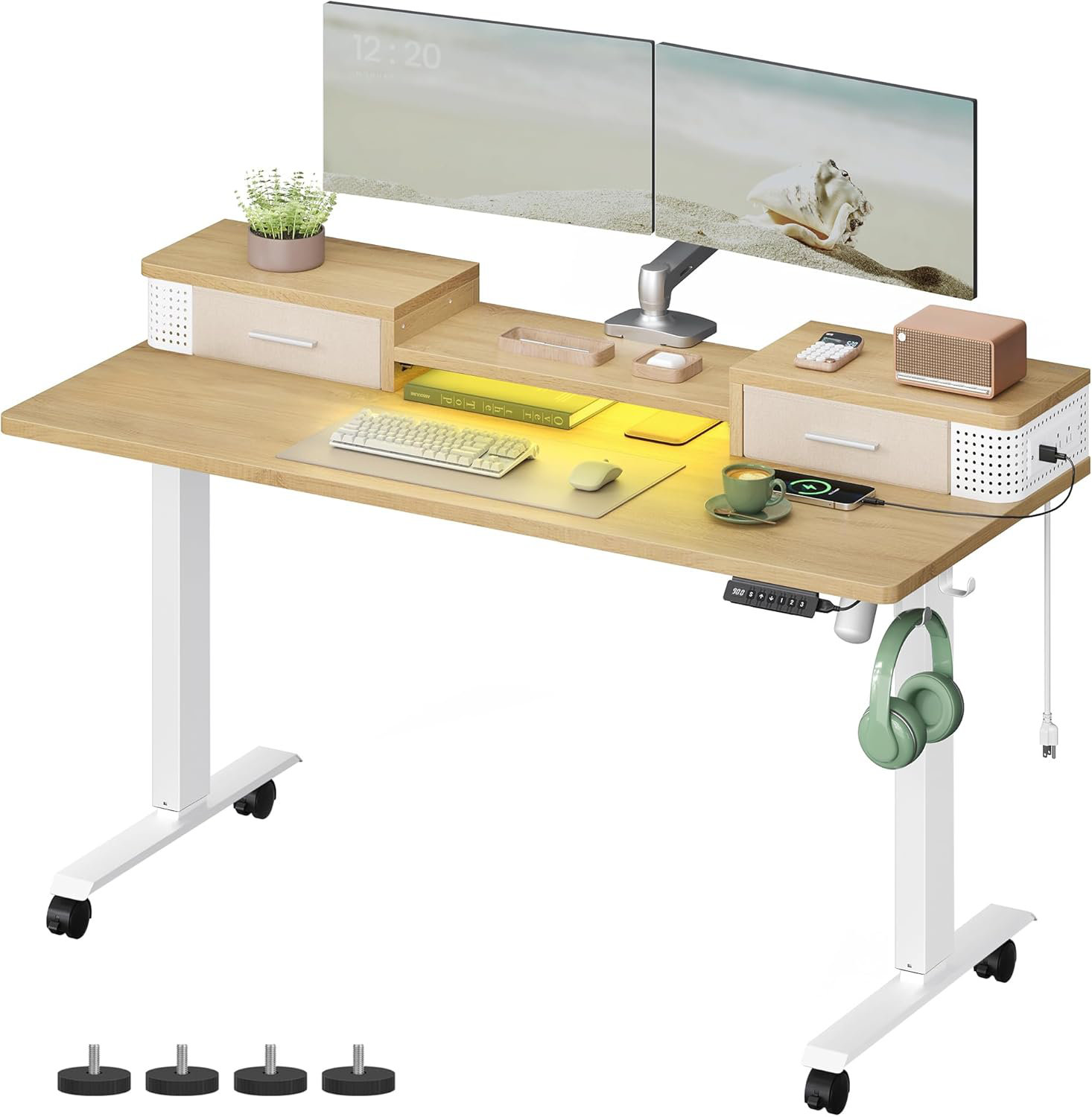 Latitude Run® Standing Desk With Drawers, 55.1 X 23.6 Inches, Sit Stand ...