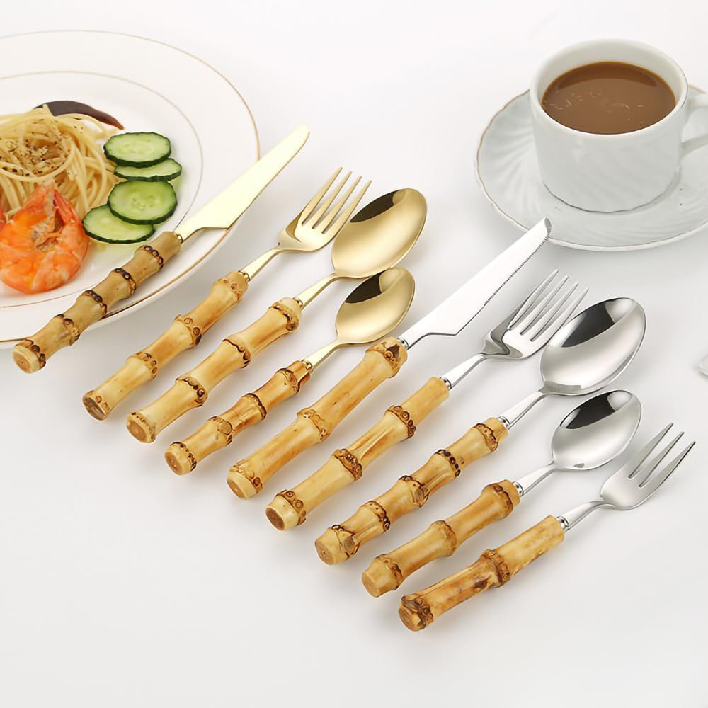 Bay Isle Home™ 20-Piece Natural Bamboo Handle Stainless Steel Flatware ...