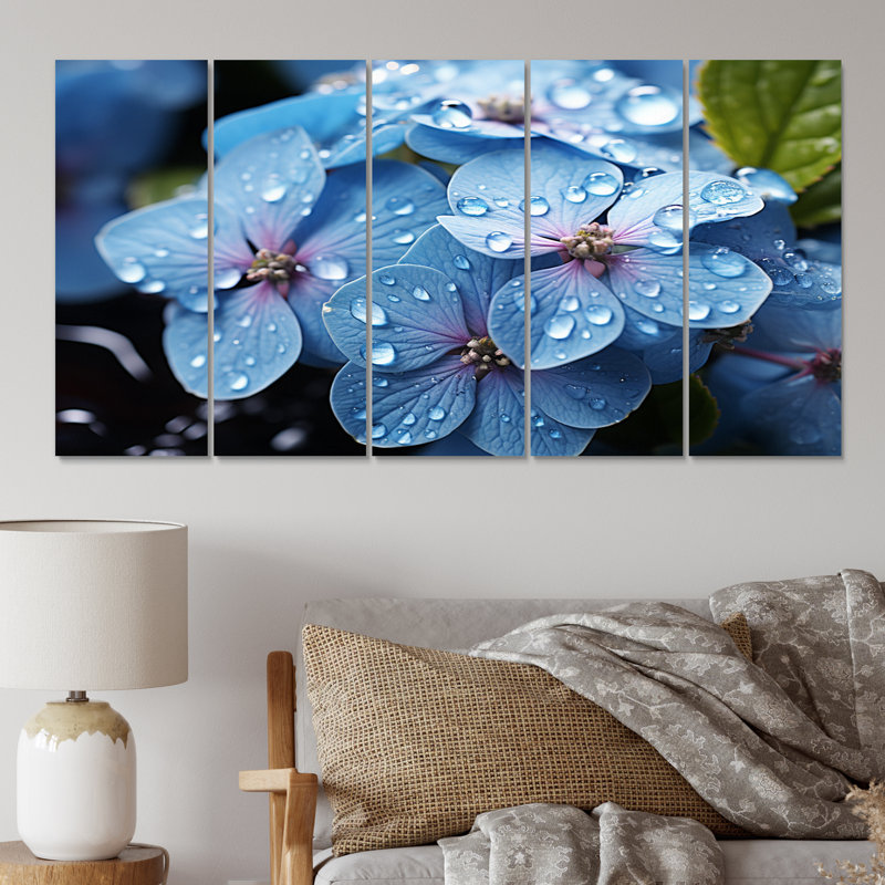Ebern Designs Flowers Serenade In Blue On Canvas 5 Pieces Print | Wayfair