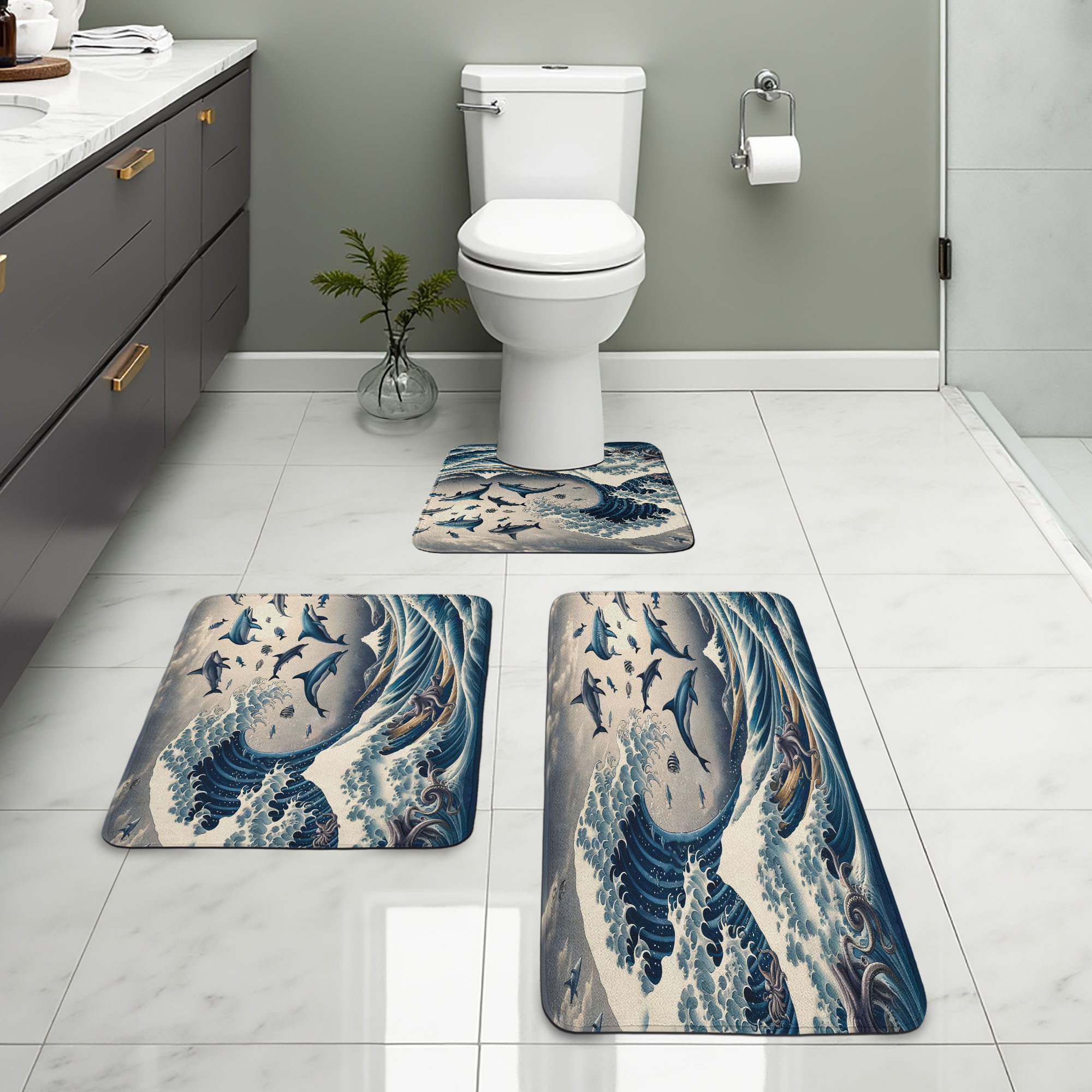 East Urban Home Fish Bathroom Rug Set 3 Pieces U-Shape & Rectangle Mats ...