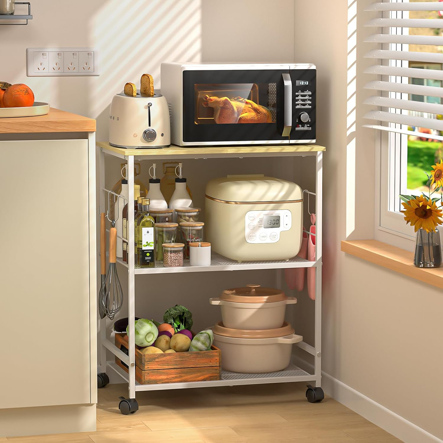 17 Stories Rolling Kitchen Microwave Cart, 3 Tier Microwave Table Stand ...