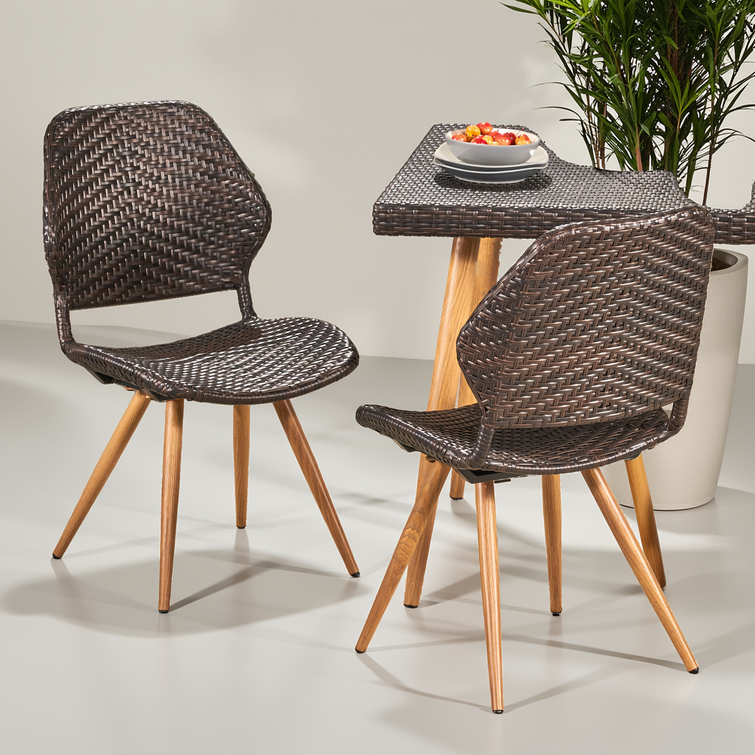 George Oliver Set Of 2 Outdoor Dining Chairs, Brown Multi Pe Wicker ...