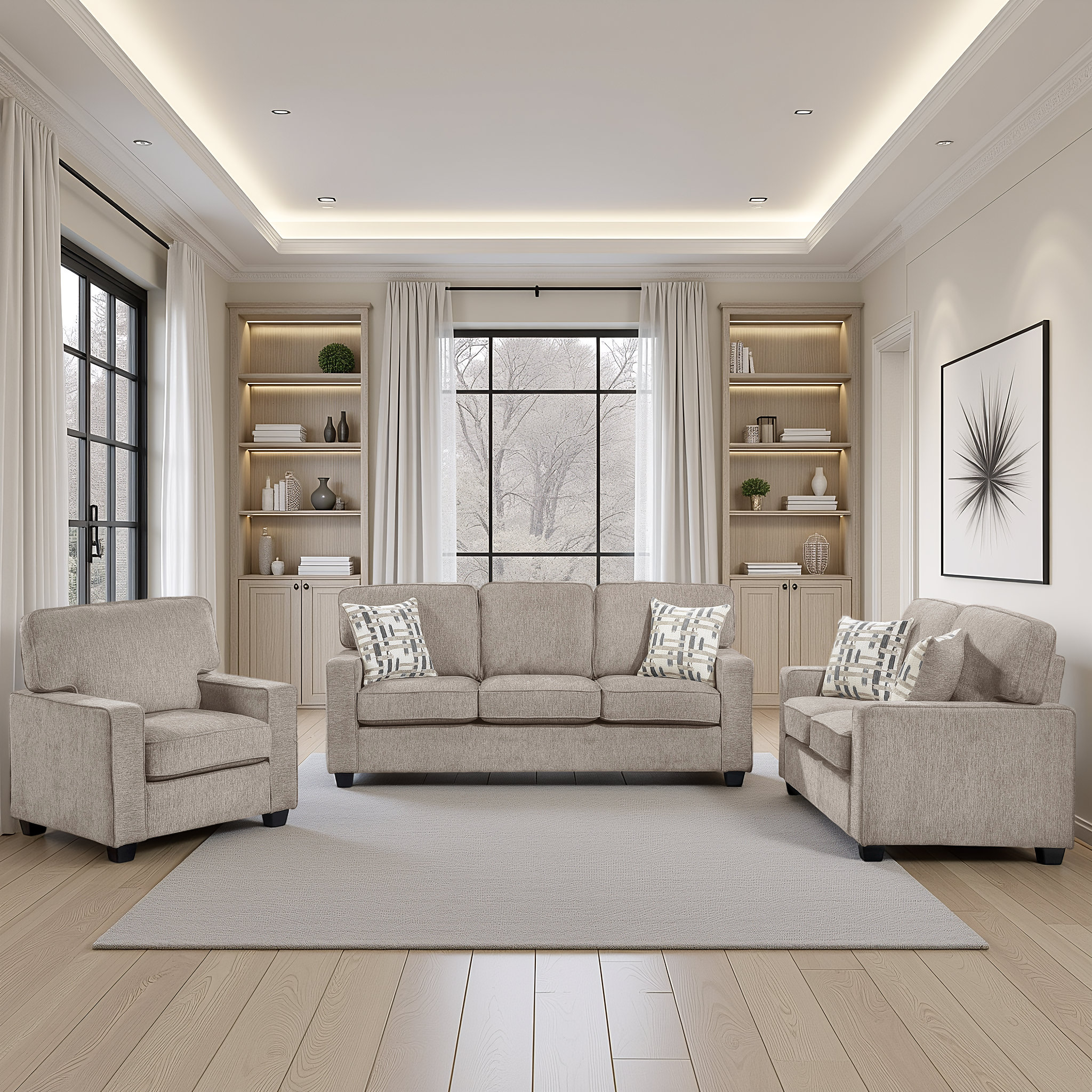 Lexicon Radley Modern & Contemporary Living Room Set - Chenille 3-Piece ...