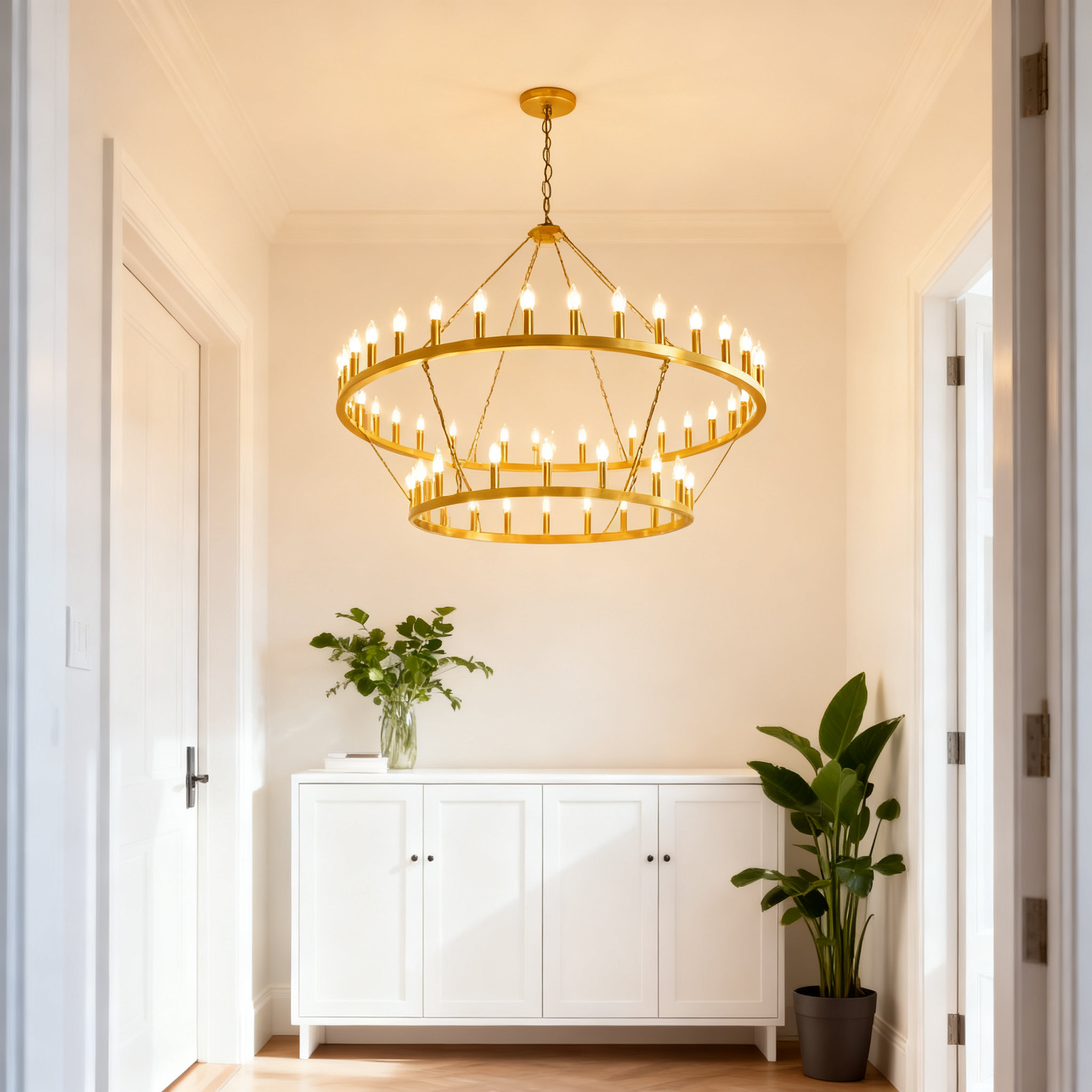 Everly Quinn Large 60-Inch Wagon Wheel Chandelier With 54 Lights, 2-Tier Rustic Farmhouse ...