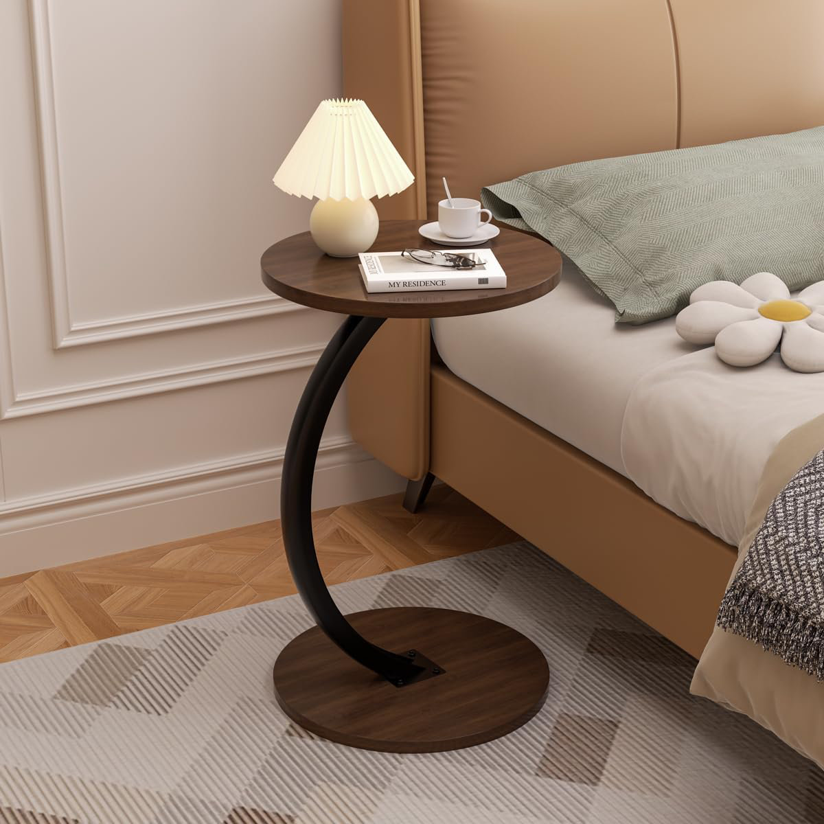 Ebern Designs Round Side Table, C Shaped End Table For Couch, Sofa And ...