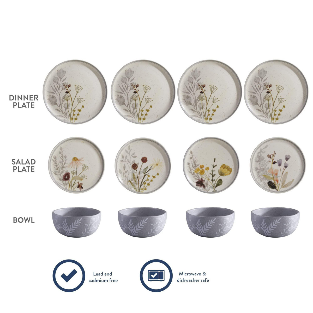One Allium Way® 12–Piece Delicate Floral Design Ceramic Dinnerware Sets ...