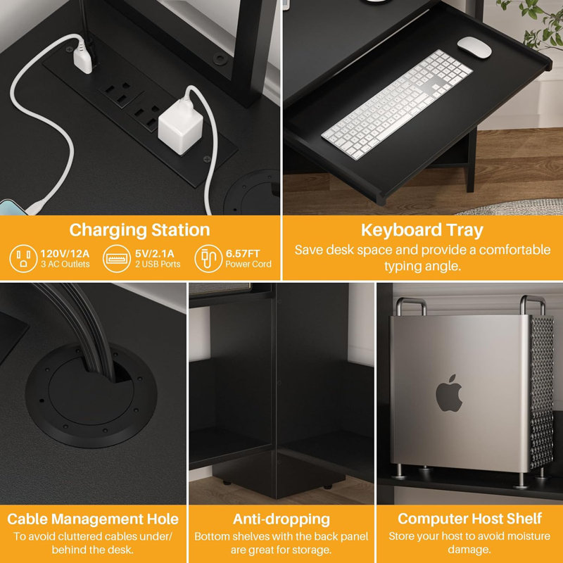 Inbox Zero Meridel 29.5'' W Corner Computer Desk with Storage, Power ...