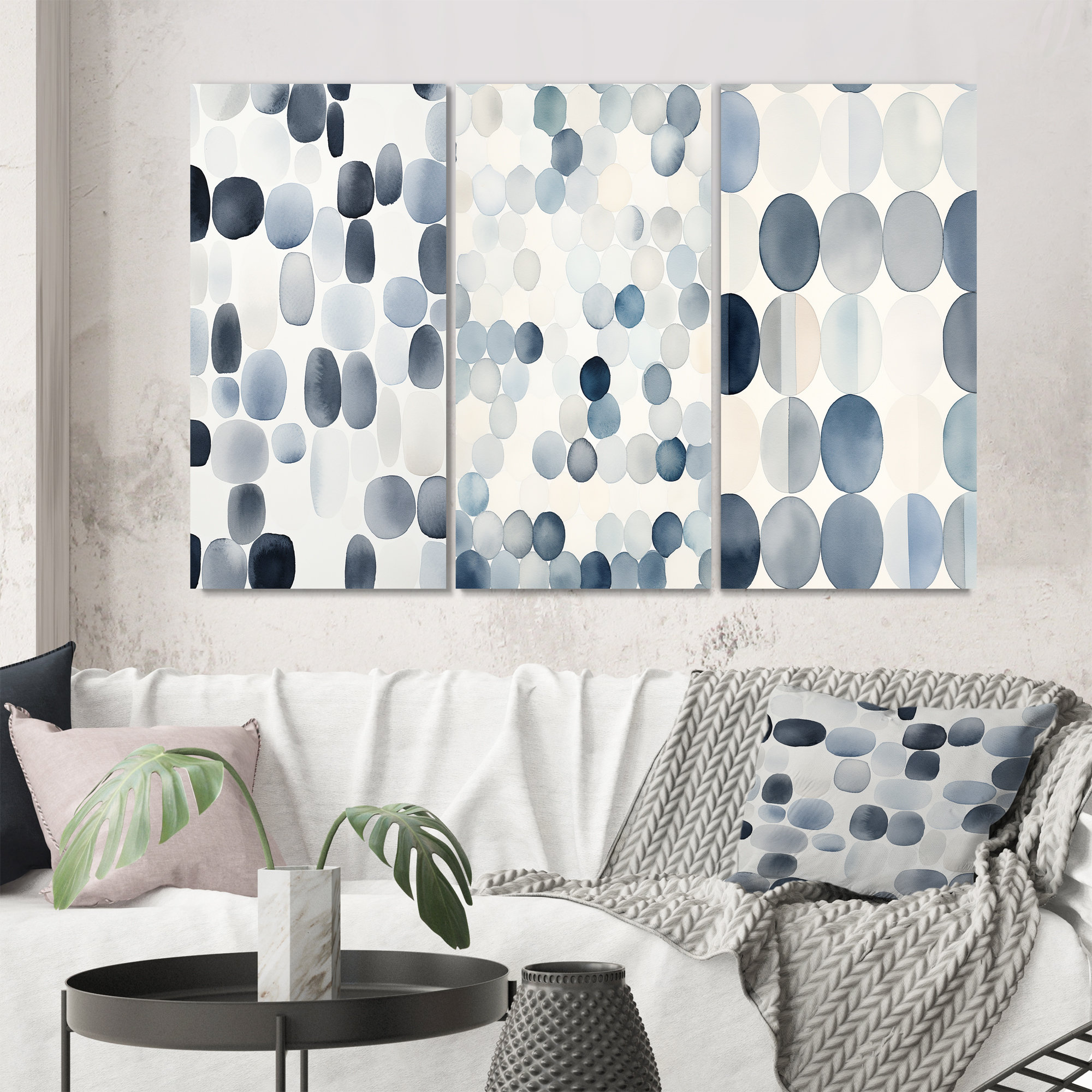 Wrought Studio™ " Circle Matrix Watercolor In Faded Retro Blue " 3 ...
