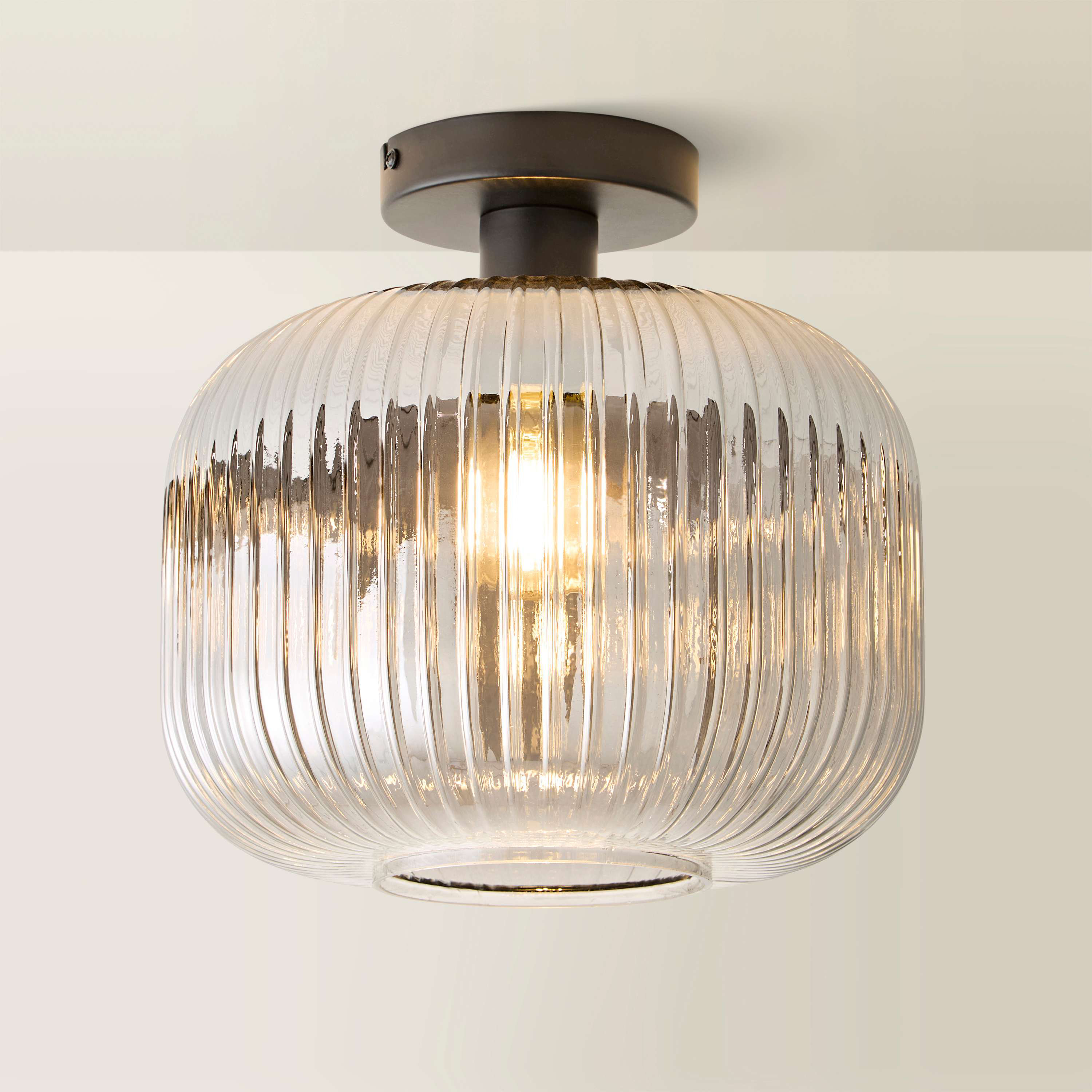 Metro Lane Ambleside Smoked Gray Shade Flush Matte Black Stem Ceiling ...