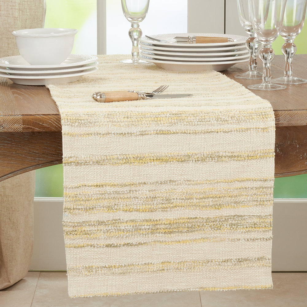 Gracie Oaks Yellow Striped Cotton Woven Table Runner 16" W X 72" L ...