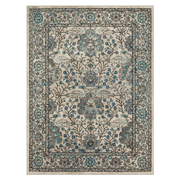 Bungalow Rose Barwick Blue Floral Ornamental Area Rug & Reviews | Wayfair