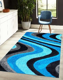 Wrought Studio Feather Shaggy Blue/Black/Gray Area Rug | Wayfair