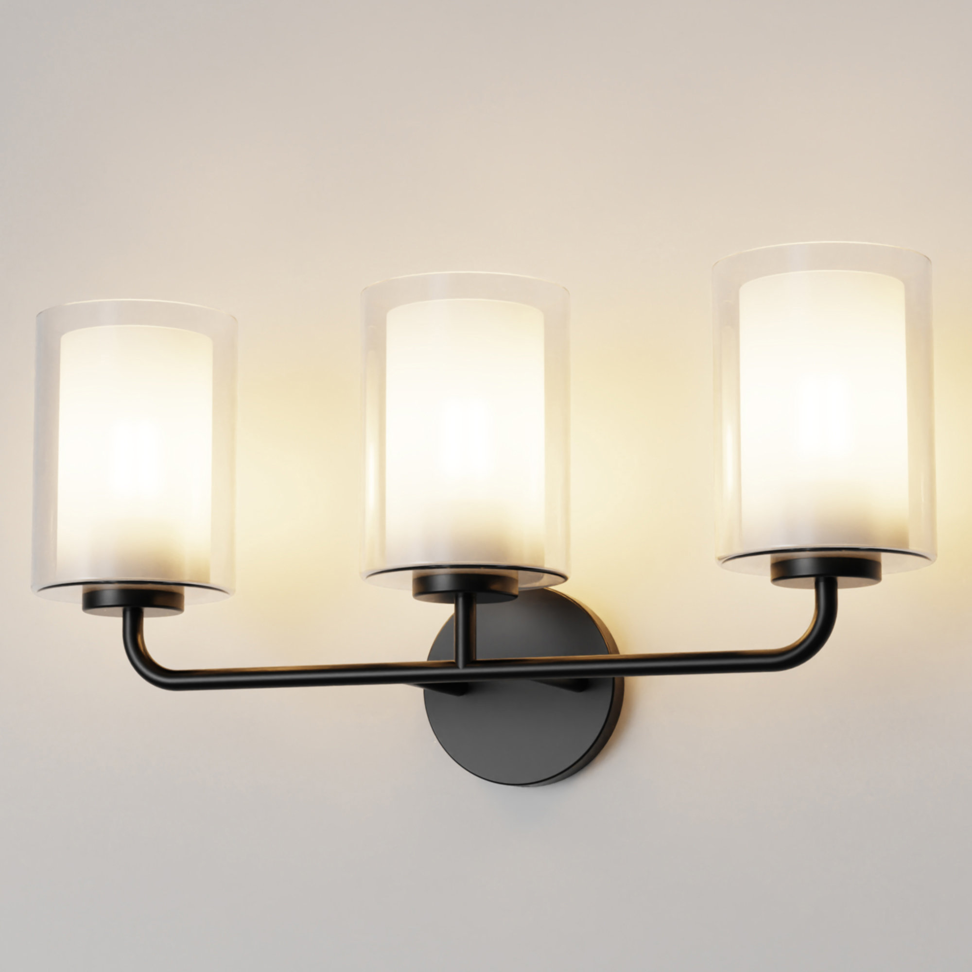 Ebern Designs Bauman Modern Black 3-Light Vanity Fixture With Dual ...