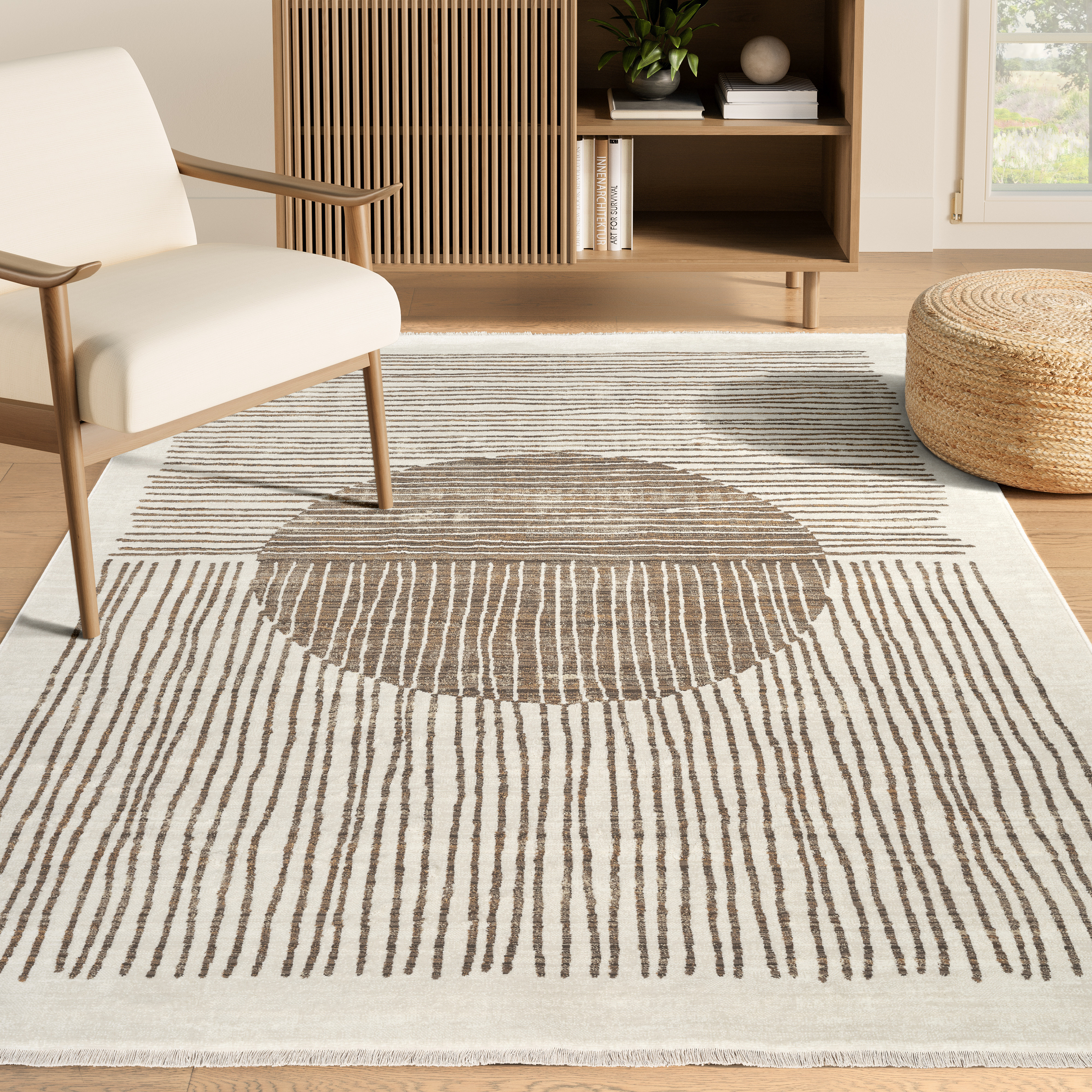 Wrought Studio™ Abani Rugs Patsye AUS120A Modern Ivory Brown Abstract ...