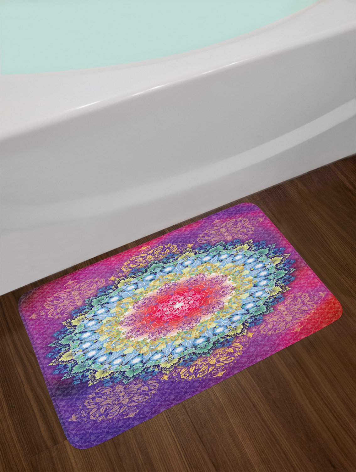 East Urban Home Zigzag and Blossoming Flowers Bohemian Bath Rug | Wayfair