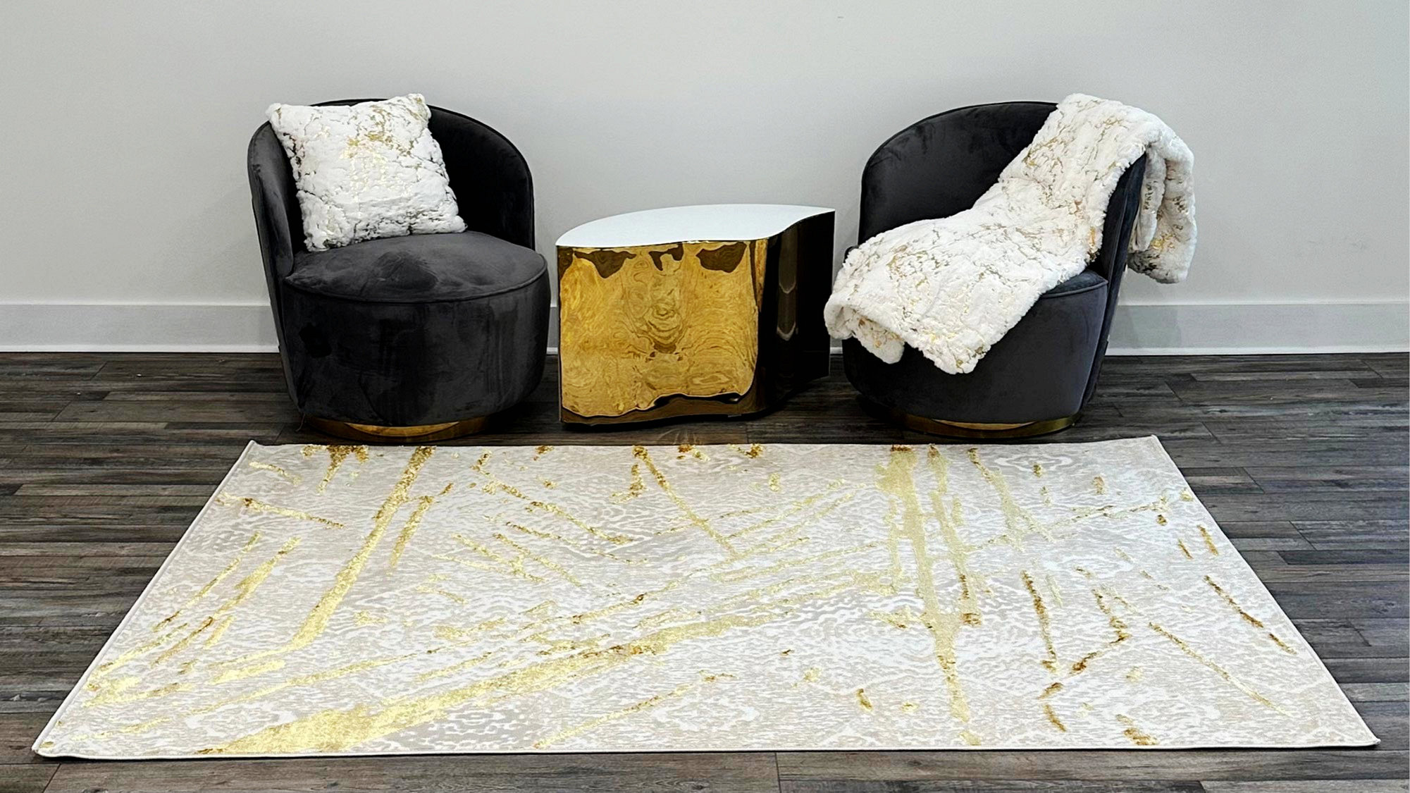 Home Enter Hub Luxury Area Rug With Gold Abstract Design, Modern Rug ...