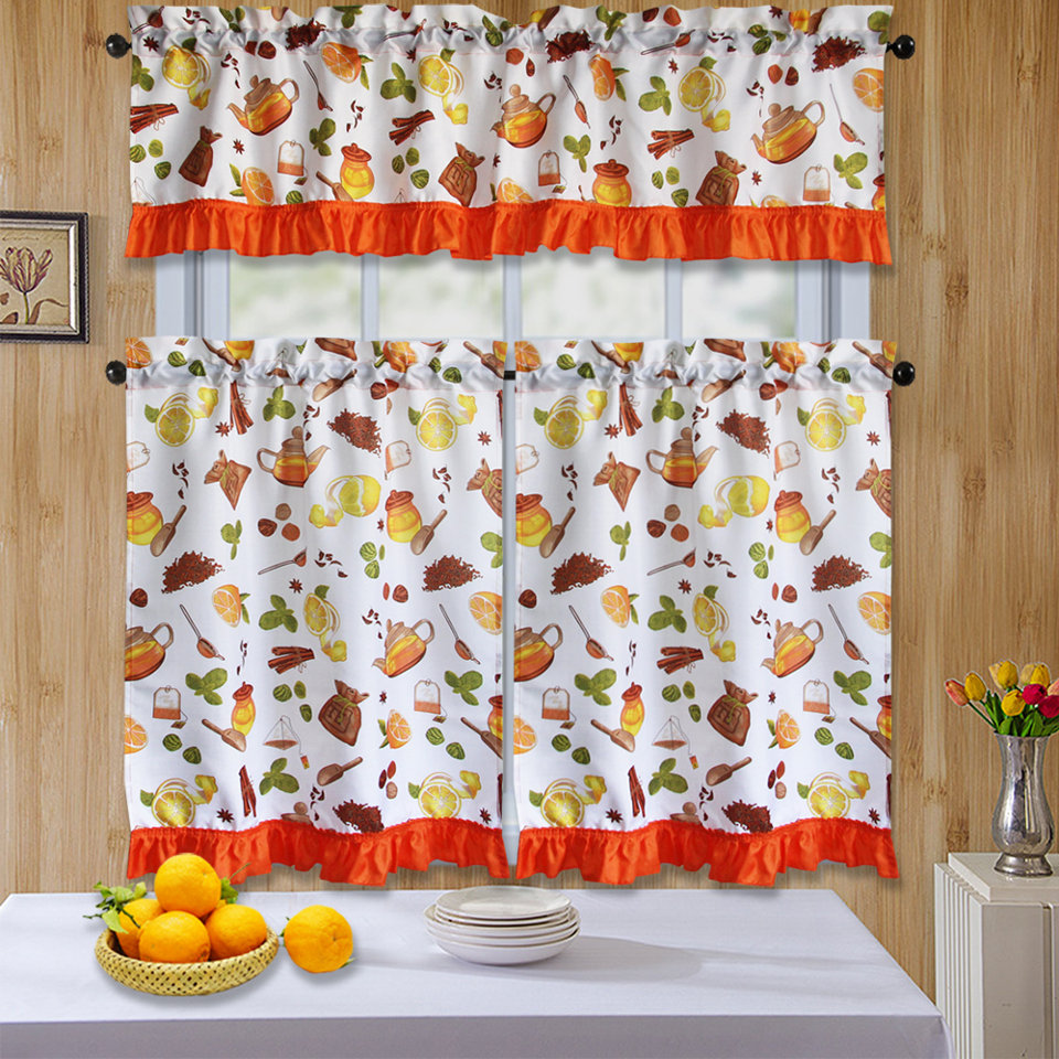 East Urban Home BT589-D26 3PC RUFFLED KITCHEN CURTAIN | Wayfair