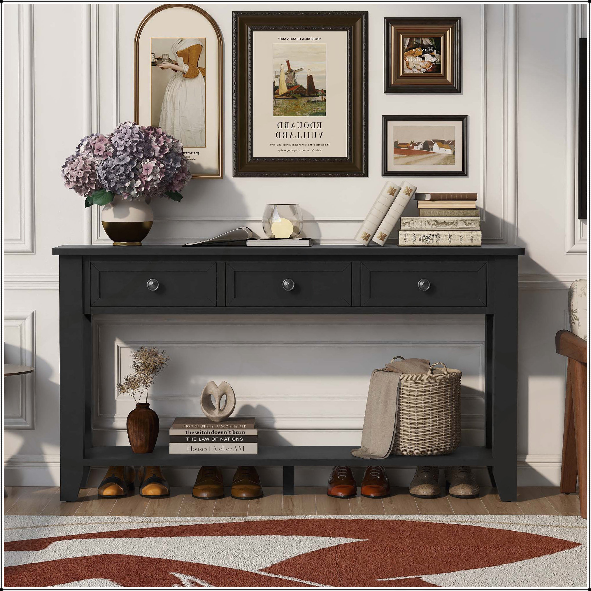 Lark Manor™ Entryway Console Table with Three Storage Drawers, Contemporary Narrow Sofa Table ...