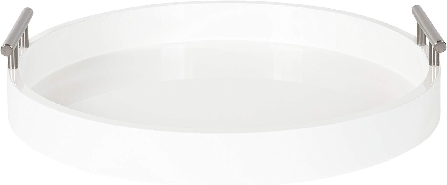 Hokku Designs Modern Round Tray, 15.5 Inch Diameter, White And Silver ...