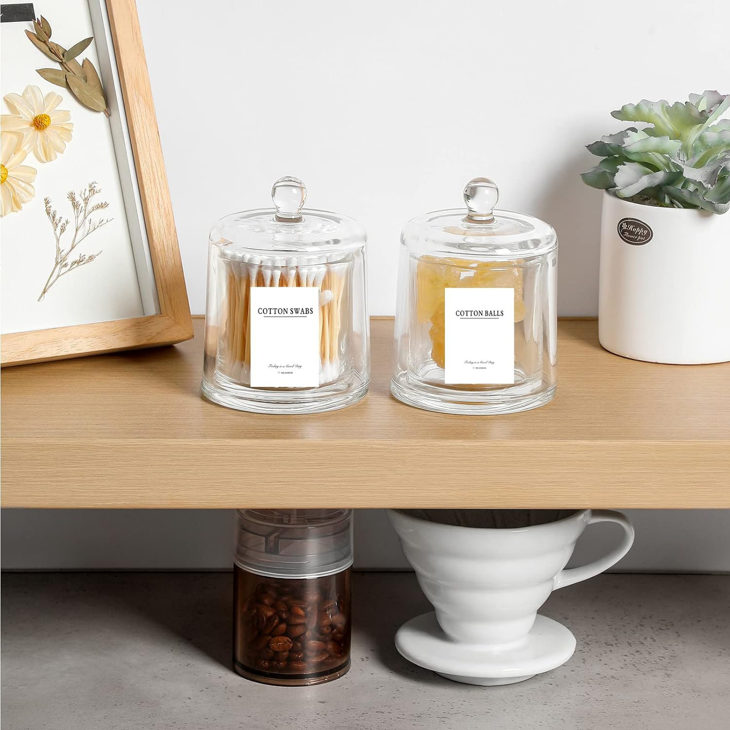 Latitude Run® 2 Pack Cotton Swab Holder Thick Glass Apothecary Jars ...