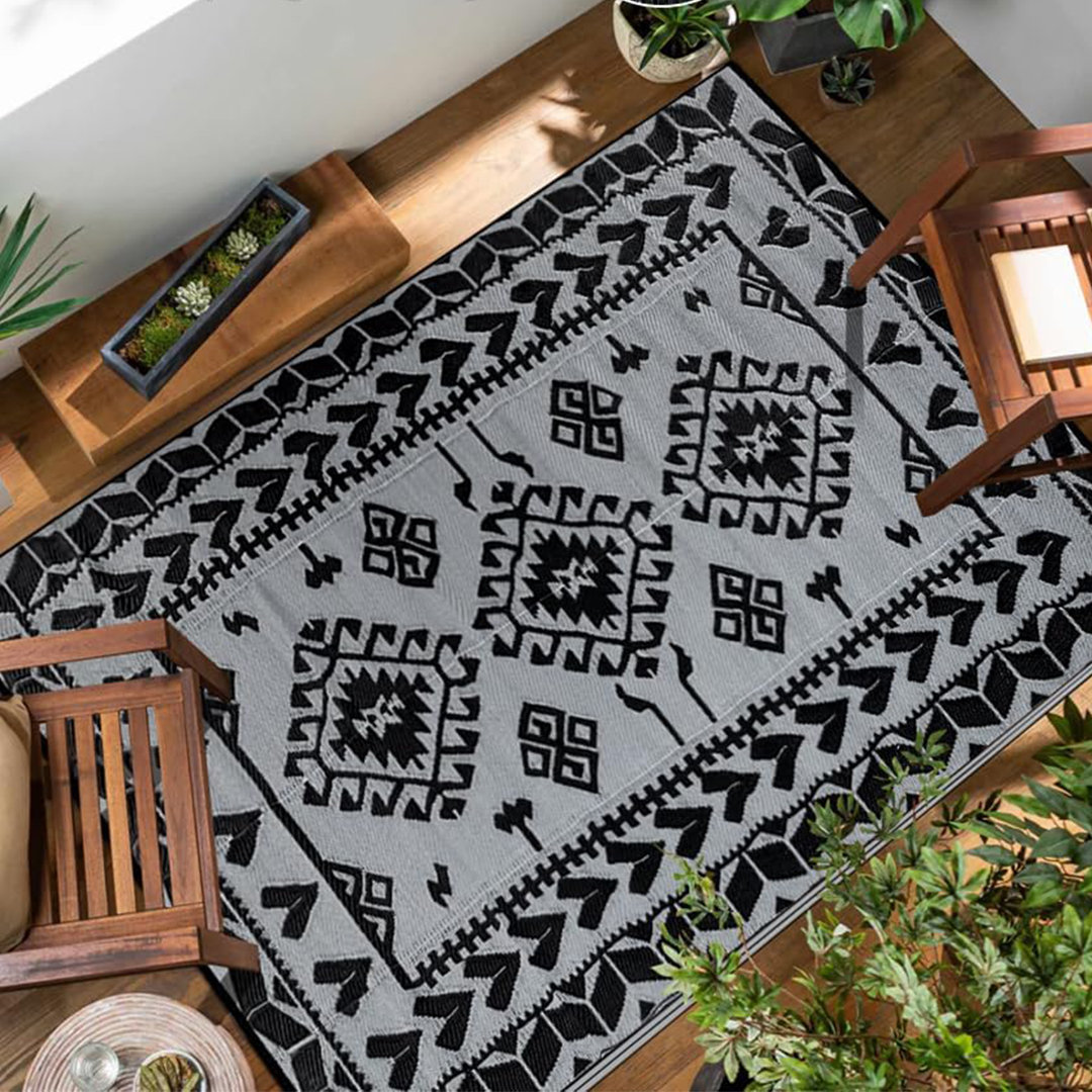 Loon Peak® 5'x8'Black&Gray Outdoor Rugs ,for RV Camping, Picnic,Beach ...