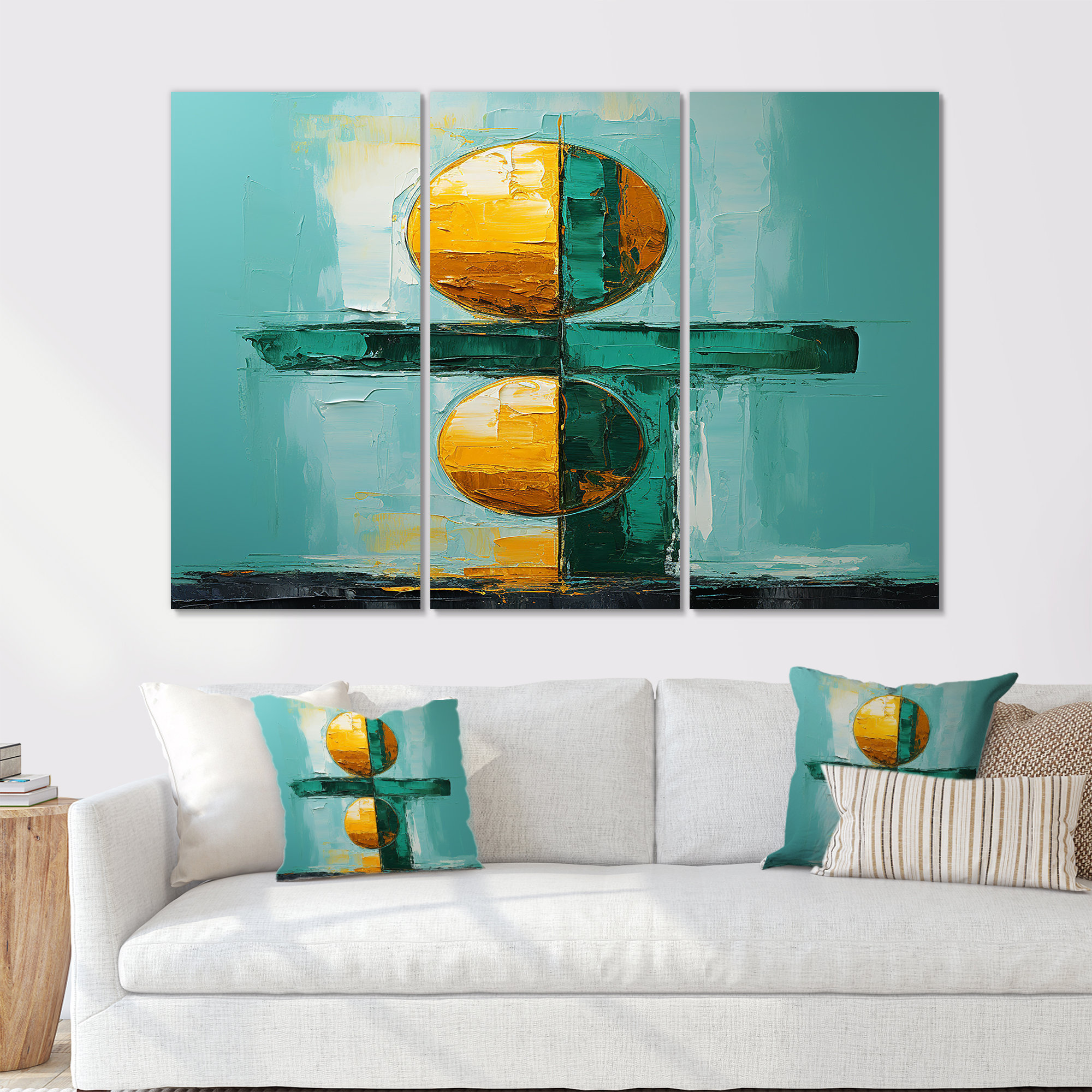 Design Art Zen Balance Turquoise Gold - Abstract Wall Art Living Room ...