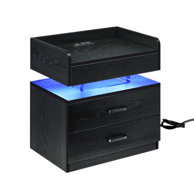Ivy Bronx Salmeron RGB LED Light Nightstand End Side Table with ...