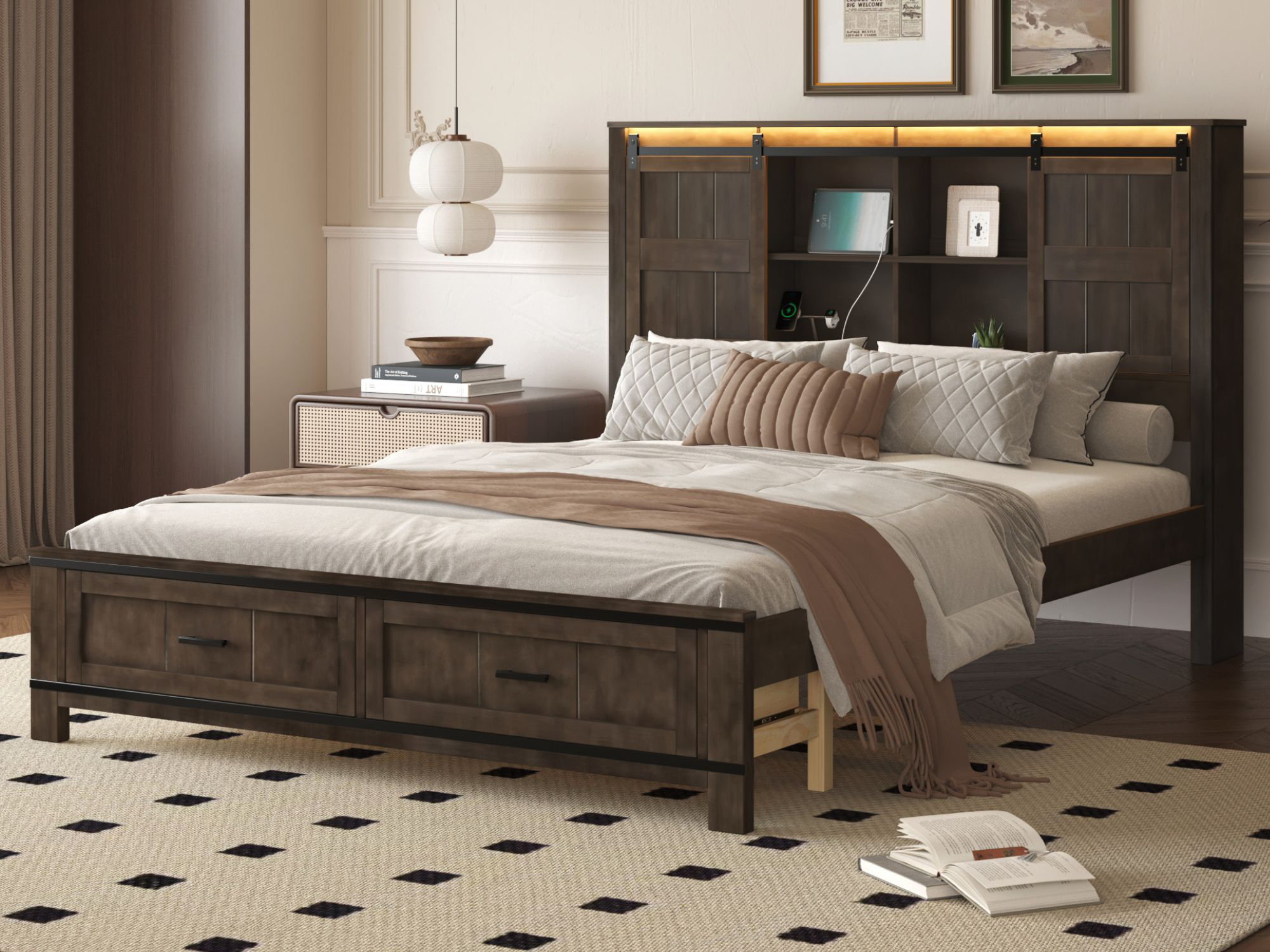 Ophelia & Co. Queen Size Storage Bed With Headboard And USB And 2 ...