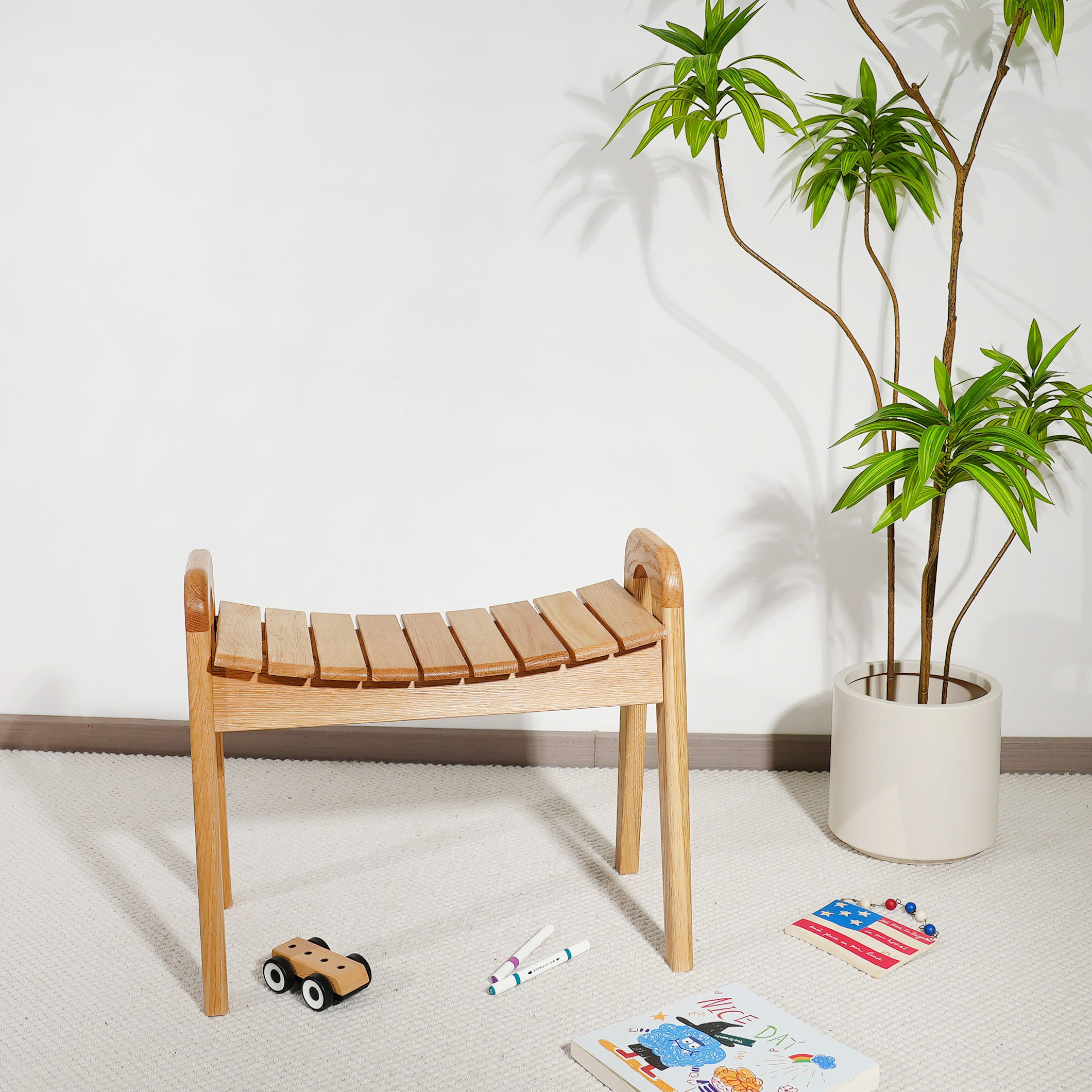 Millwood Pines Creative Wood Stool, USA Grown Oak, Stylish Curved Seat ...