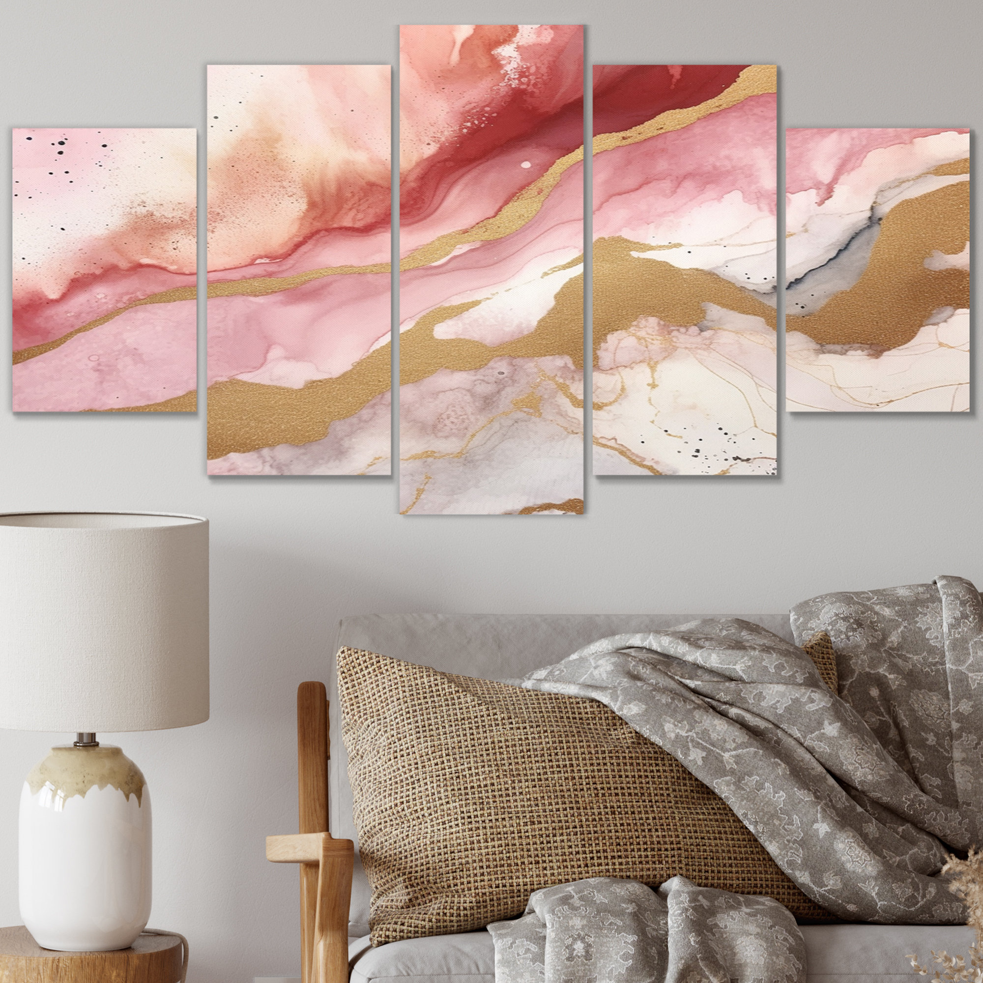 Mercer41 Pink And Gold Enchanted Spills I - Abstract Canvas Print - 5 ...