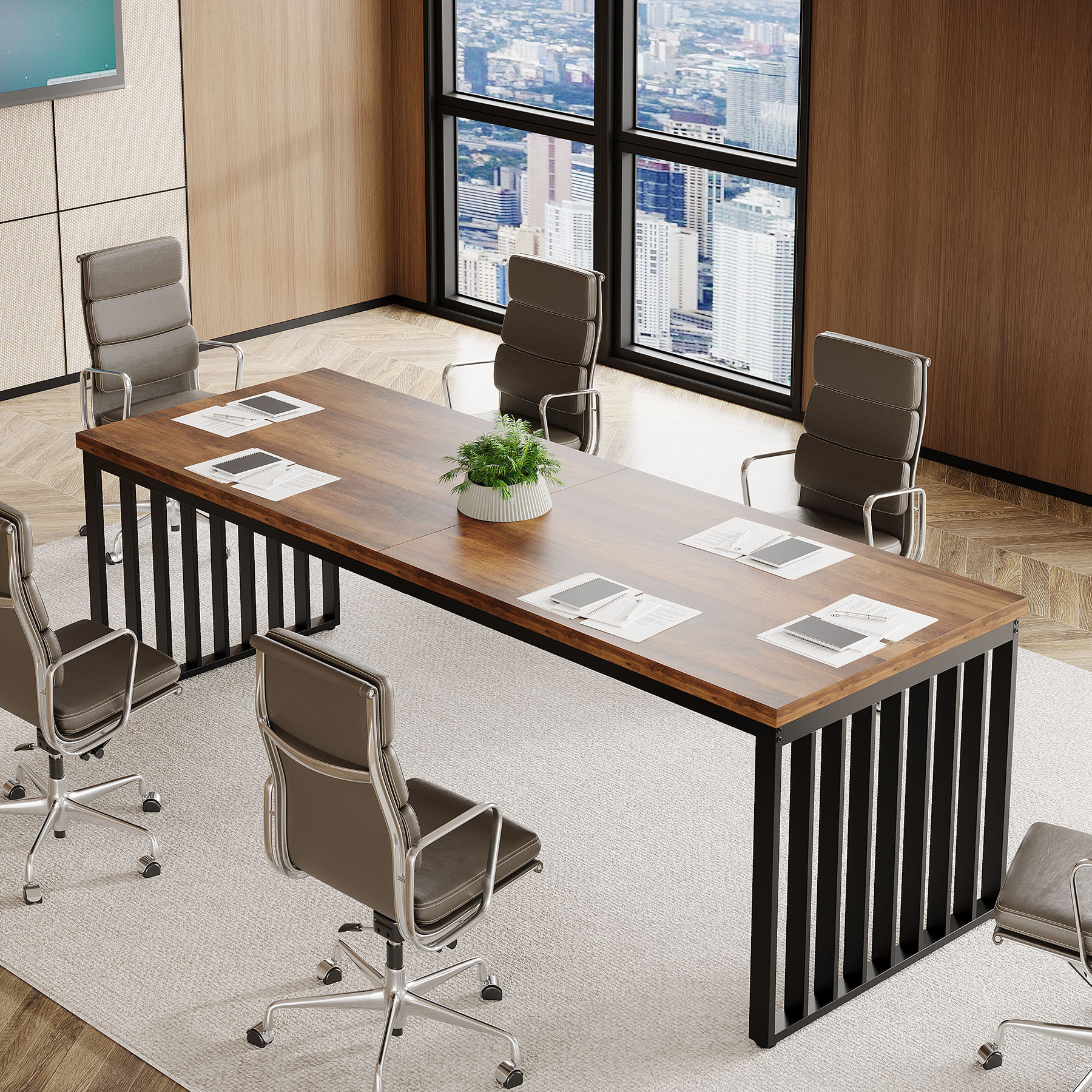 17 Stories Reidy 78.7" Conference Table with Metal Legs for 4-6 People ...