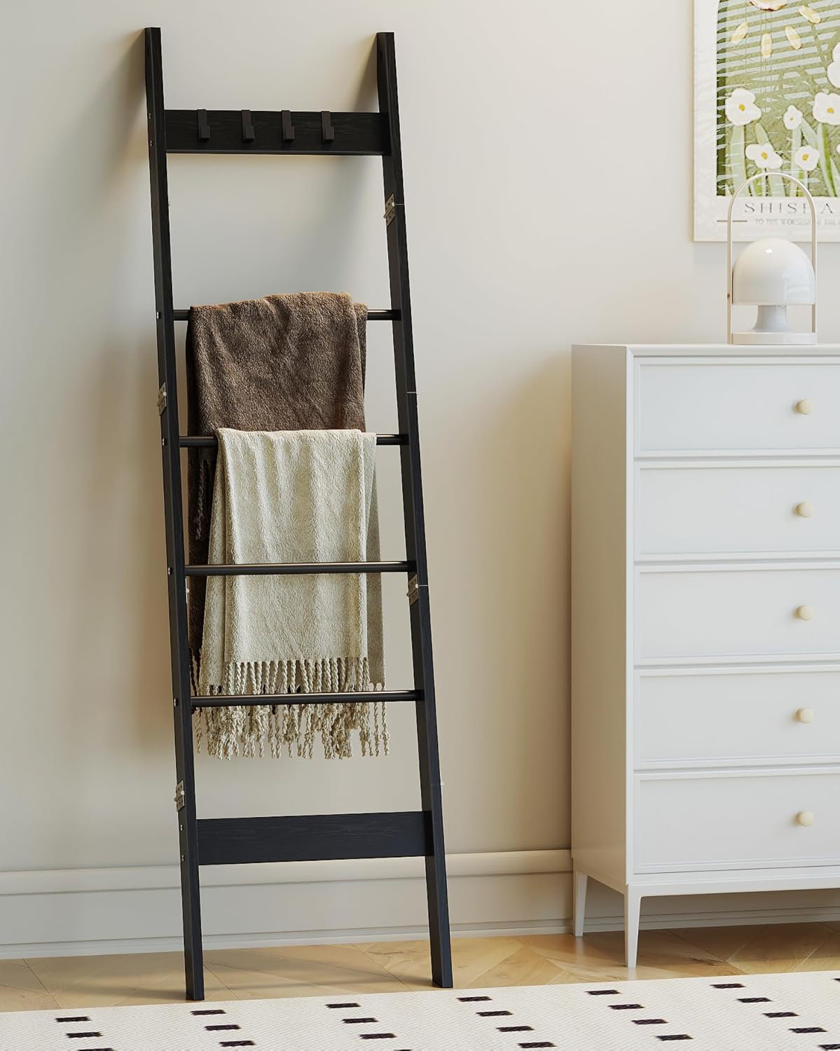 FETLOD Blanket Ladder Shelf For Living Room, Decorative Quilt Rack With ...