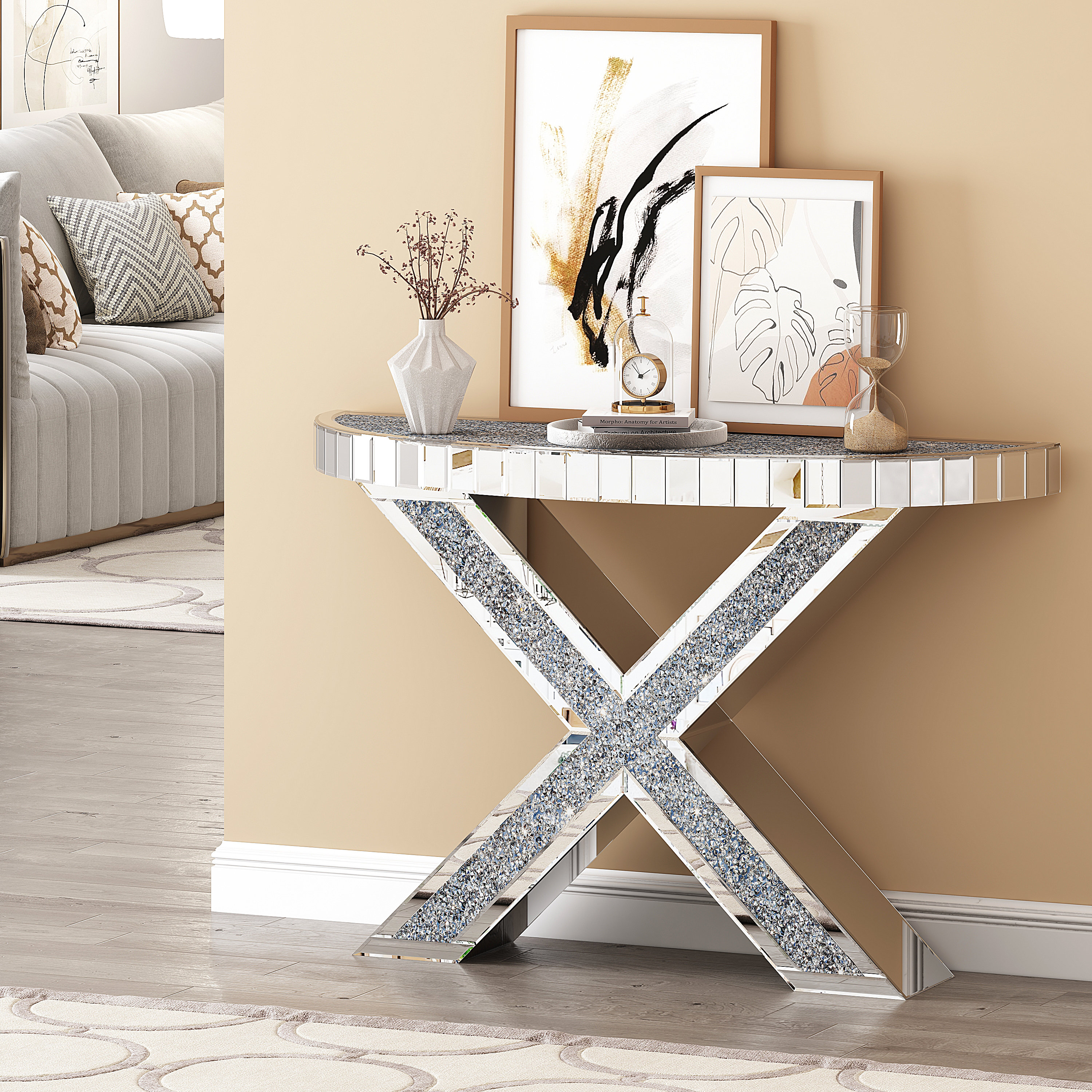 Everly Quinn Amla Mirrored Glass Console Table & Reviews | Wayfair