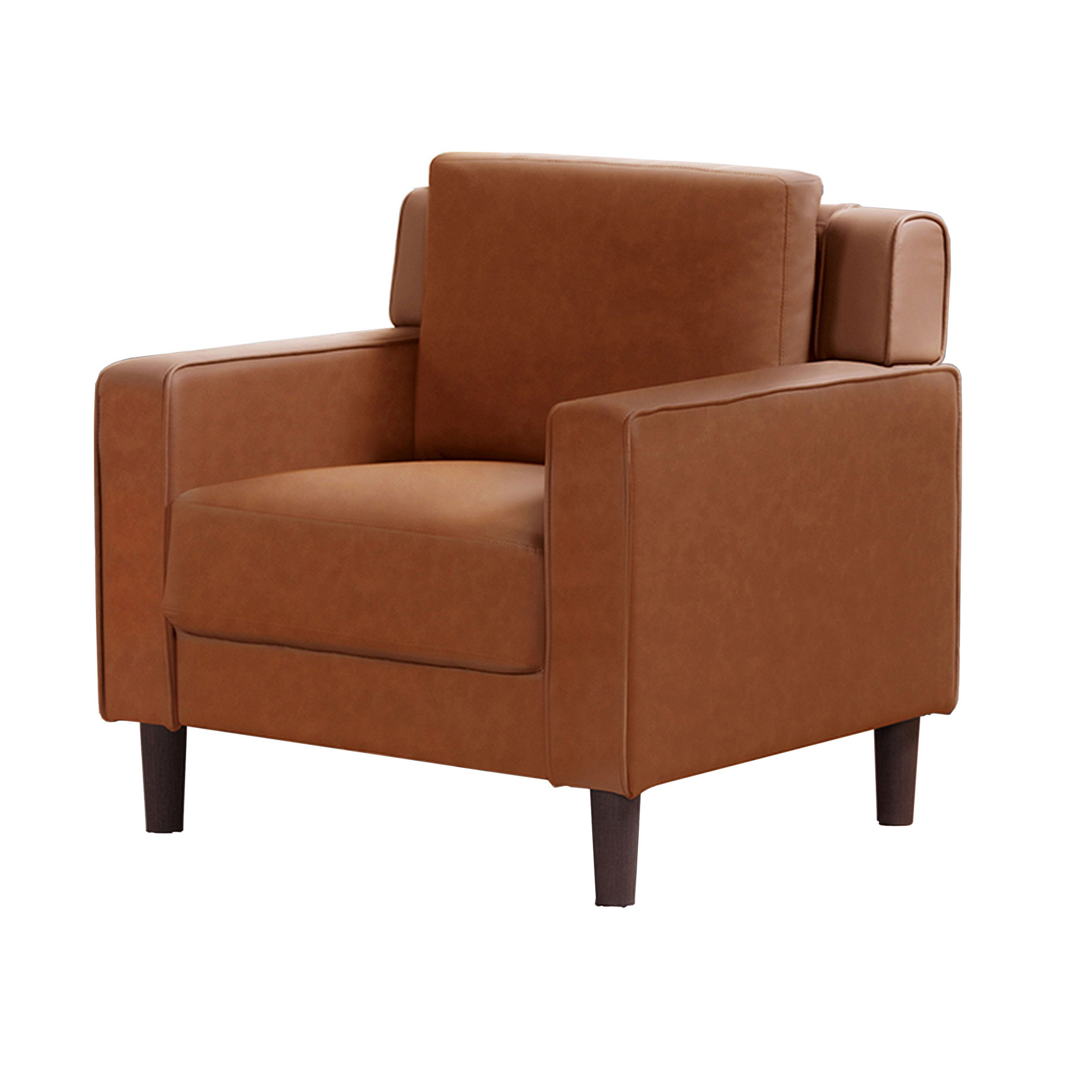 Latitude Run® Heun 32 Inch Accent Chair, Soft Camel Brown Faux Leather ...