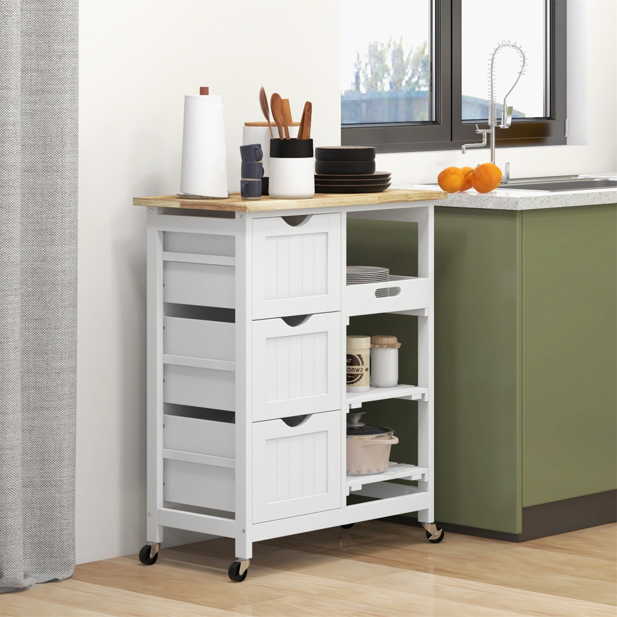 Ophelia & Co. Versatile Wooden Kitchen Cart with Abundant Storage for ...