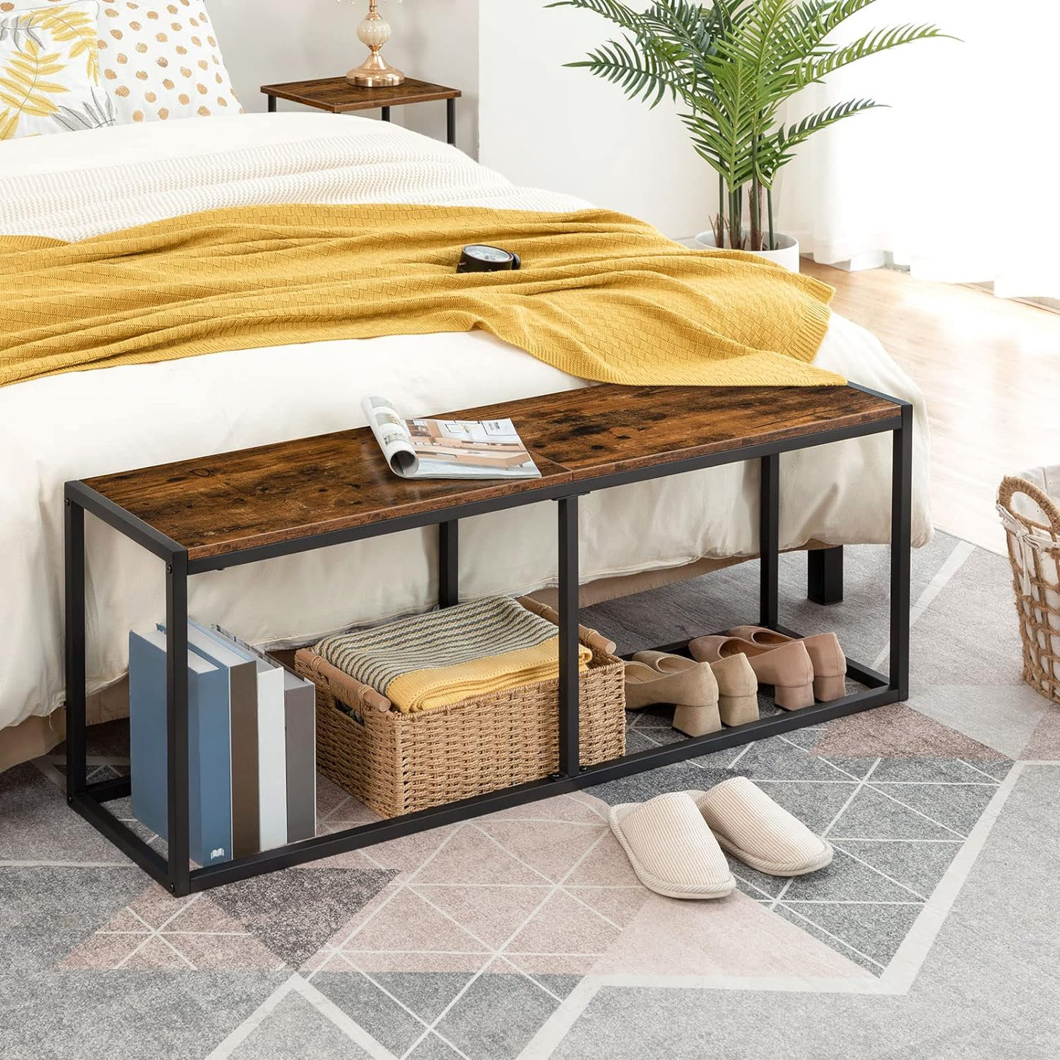 17 Stories Black Dining Bench, 47.2 Inch Table Bench, Industrial Style ...