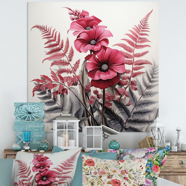 August Grove® Ferns Ruby Essence II - Floral Metal Wall Art Living Room ...