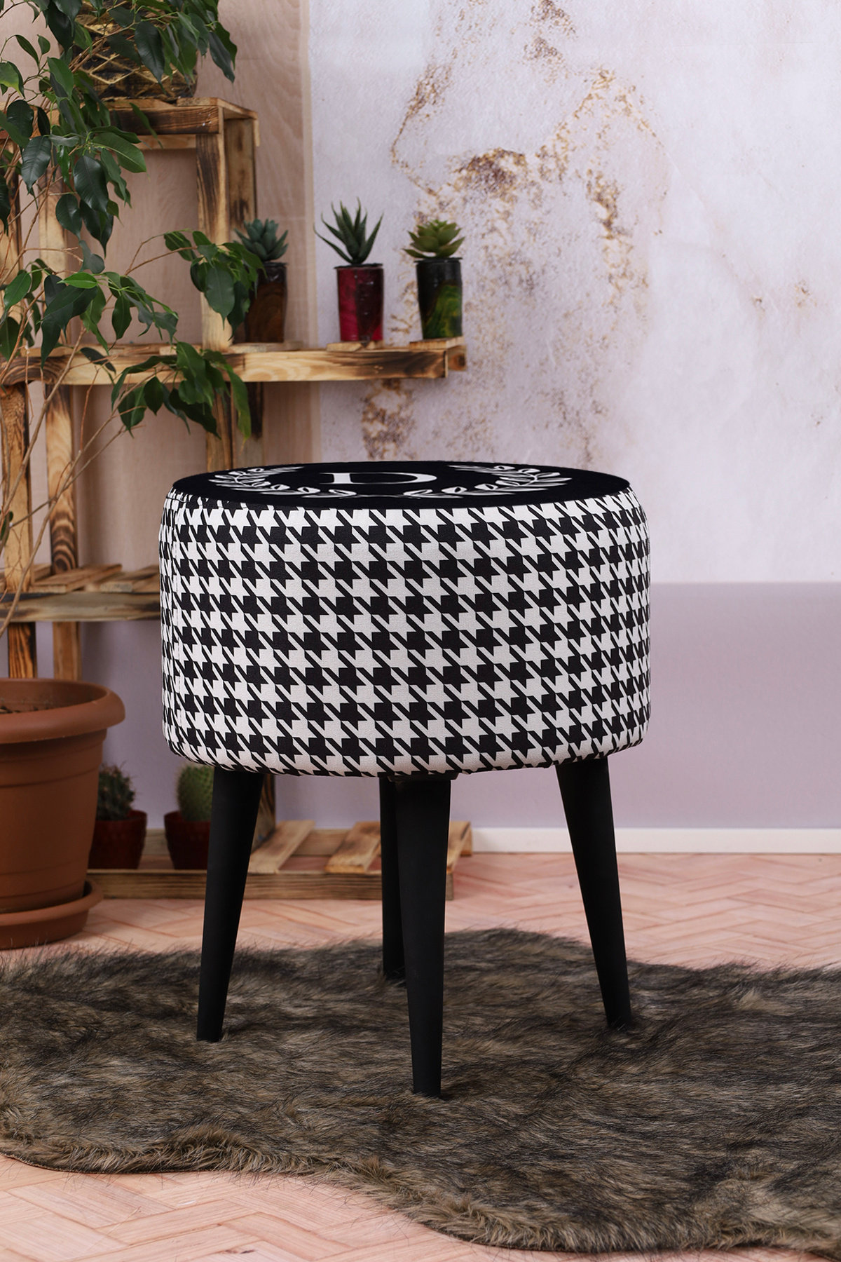 George Oliver ETNA Natural Oak Legged Multi-Purpose Round Ottoman Pouff ...