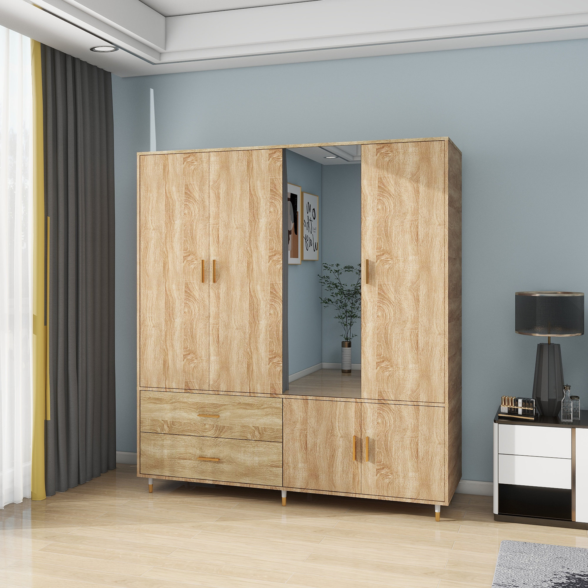 Loon Peak® Armoire Wardrobe Closet with 4 Doors and Drawers, Bedroom ...