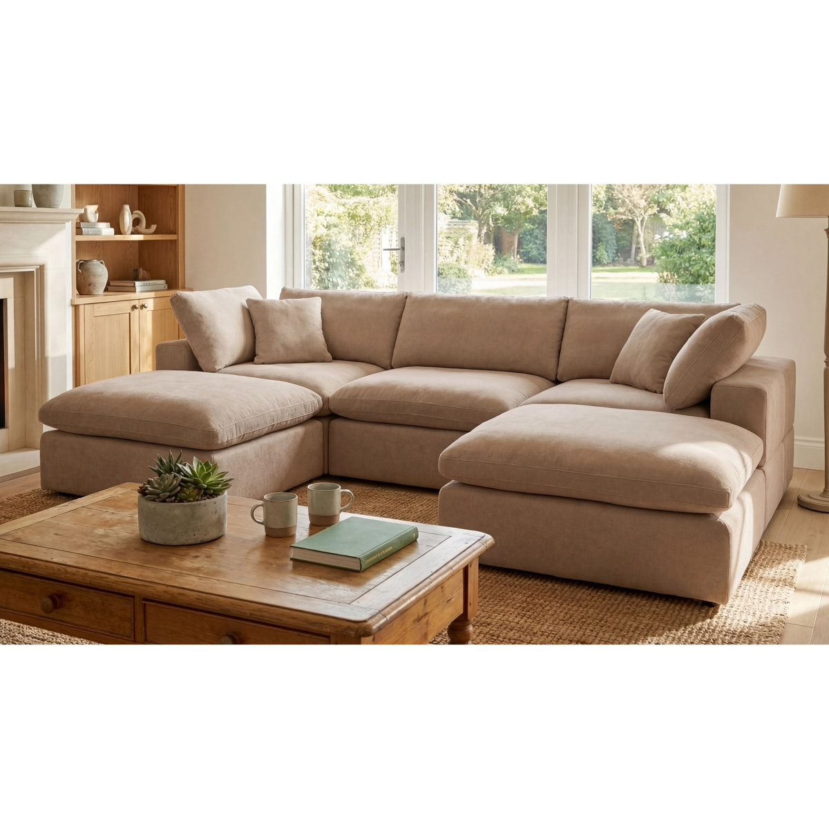 Ebern Designs Sahian 5 Piece U-Shaped Modular Corner Sofa - Light Brown ...