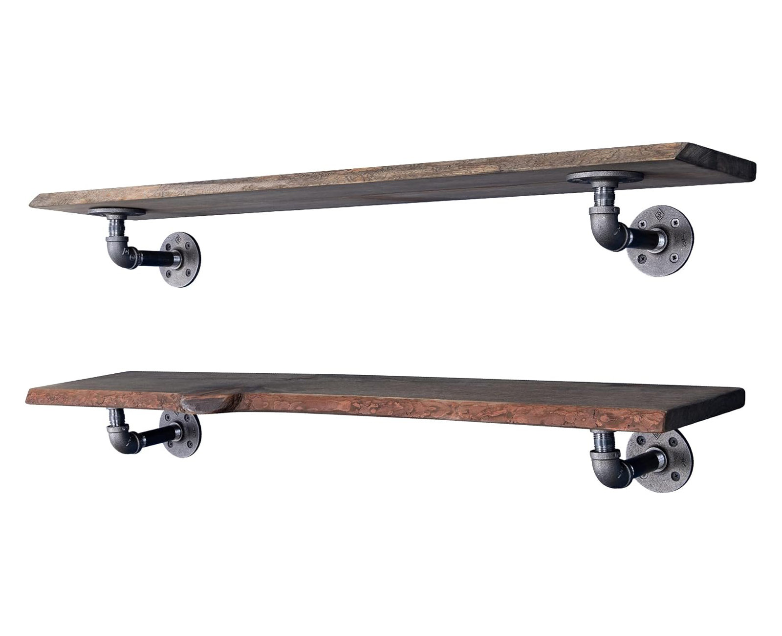 Williston Forge Live Edge Wood Shelf With Industrial Pipe Brackets ...