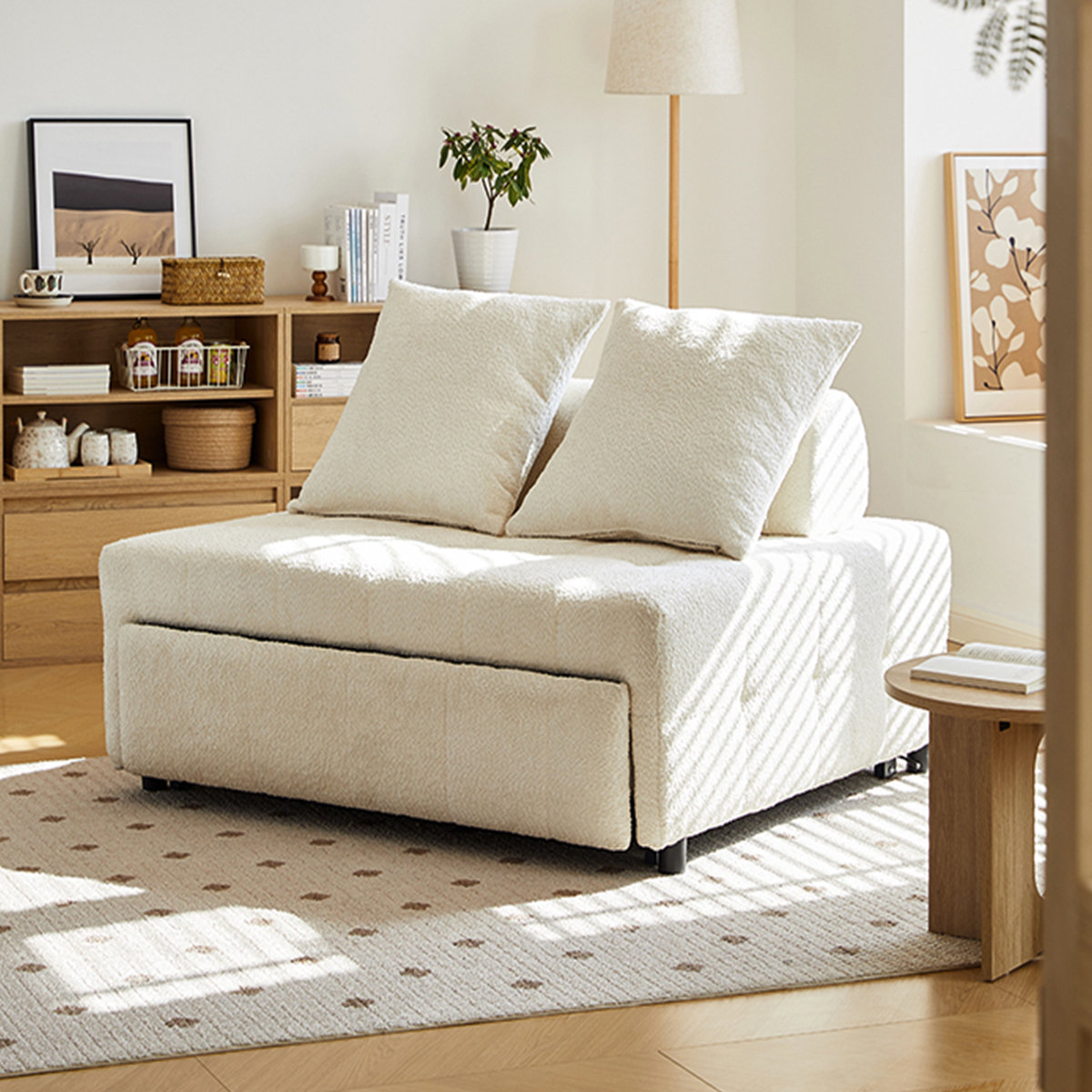 Hokku Designs Cream Modern Minimalist Circle Fleece Sofa Bed with ...