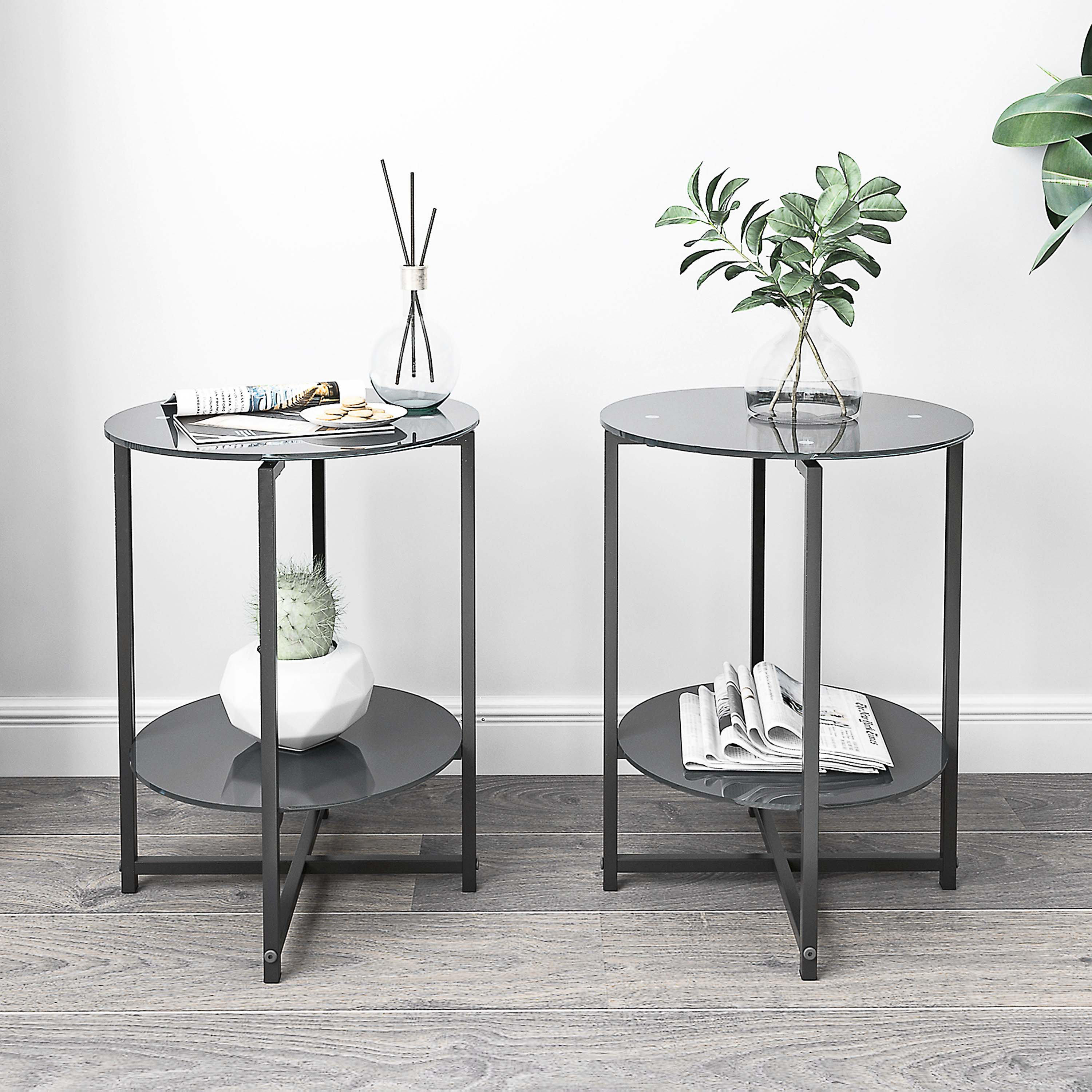 Ivy Bronx 2-piece set (Clear) Tempered Glass End Table, Round Coffee ...