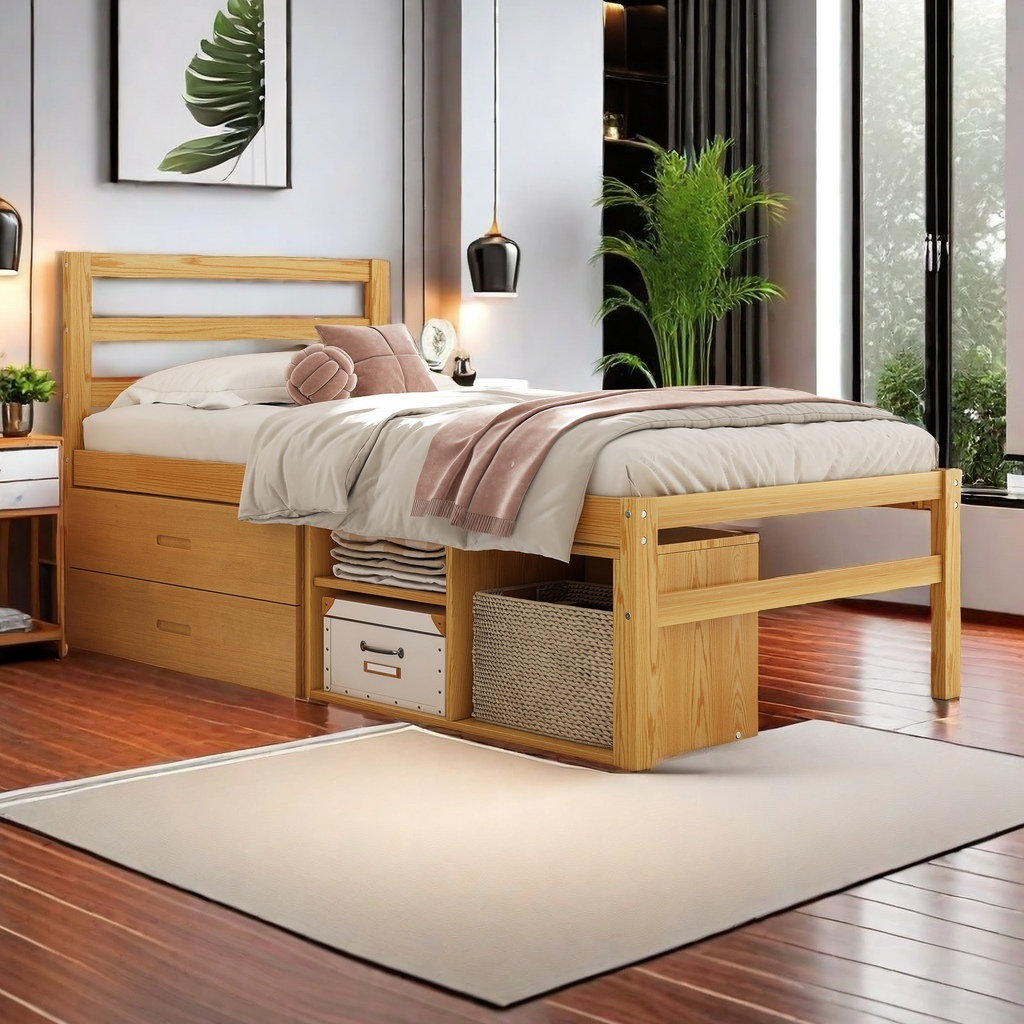 Lark Manor™ Twin Size Wood Platform Bed With Removable Storage Shelves ...