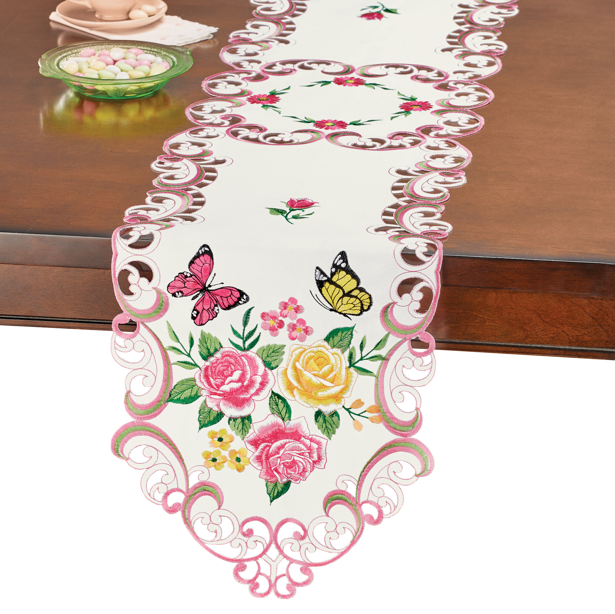 Ophelia & Co. Embroidered Blooming Flowers and Butterflies Table Linens ...
