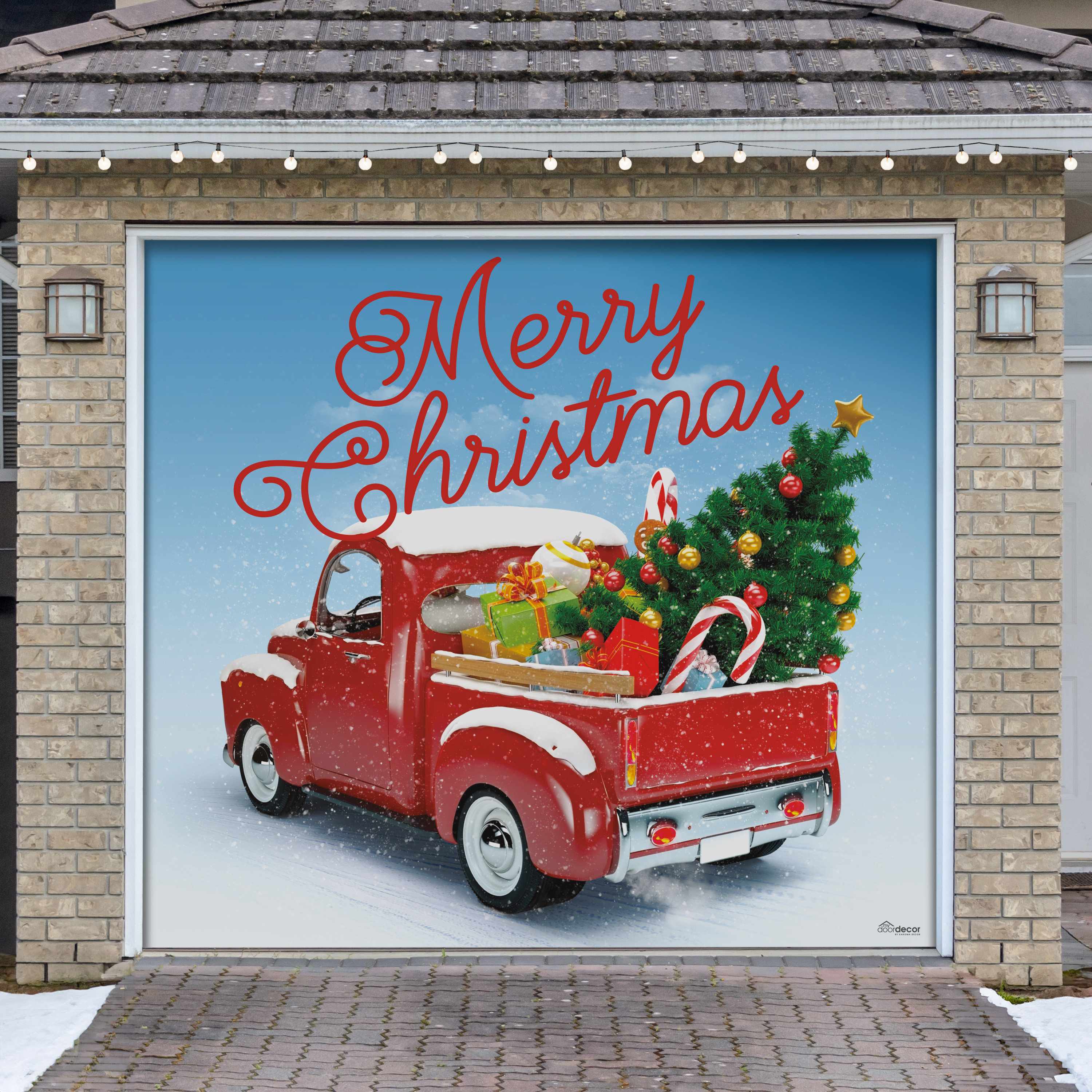 My Door Decor Vintage Red Truck and Tree 7' x 8' Christmas Single ...