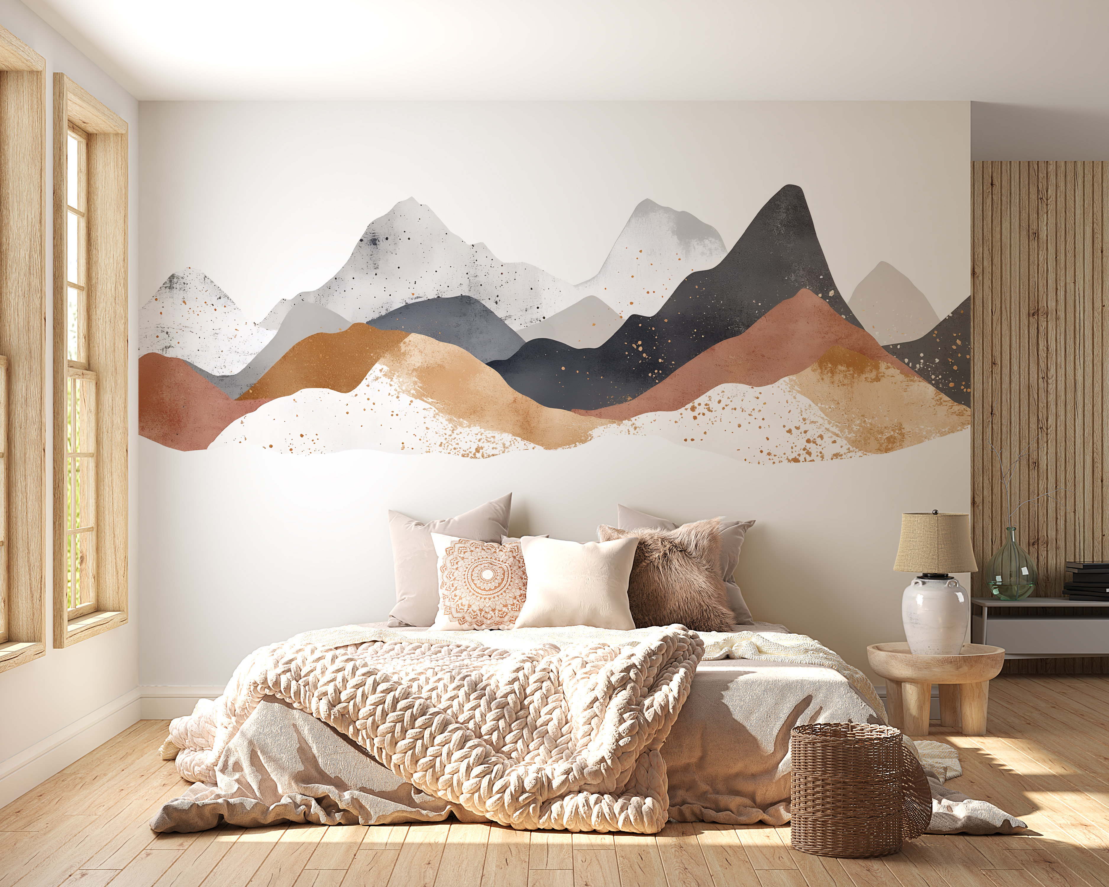 Trinx Abstract Mountain Wall Mural, Neutral Landscape Wall Art, Large ...