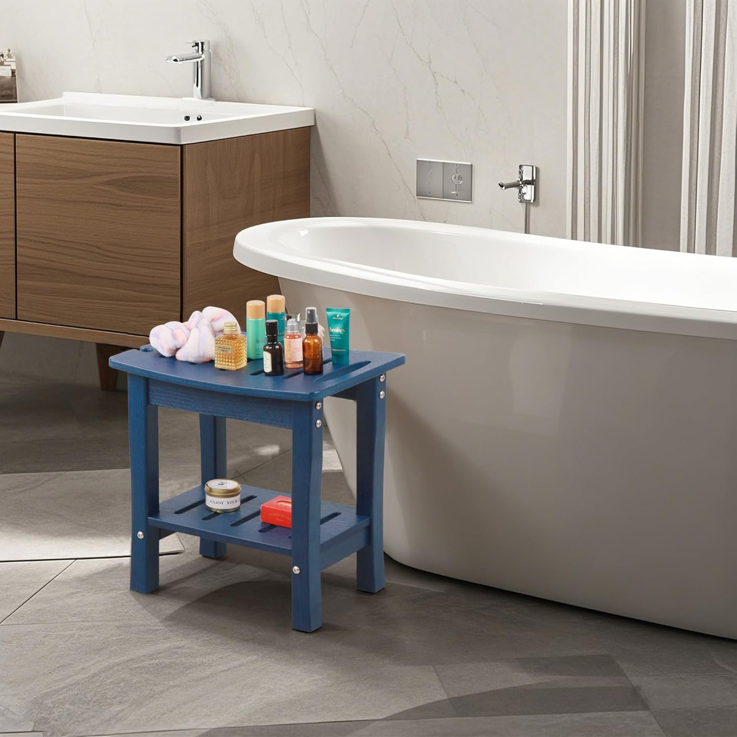 Winston Porter Bathroom Bench, Shower Stool With Storage Shelf ...