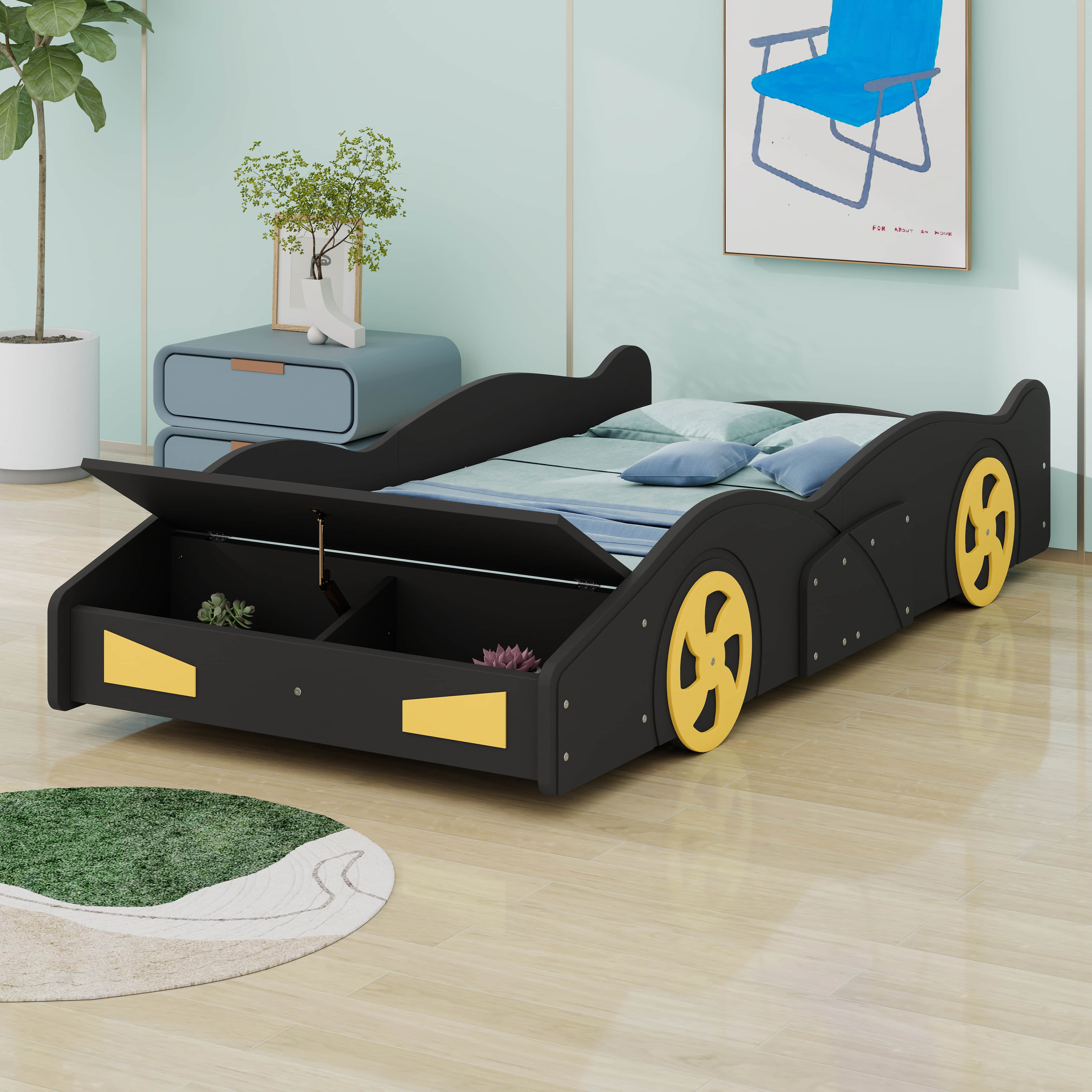 Ivy Bronx Race Car Bed With Wheels And Storage Footboard | Wayfair